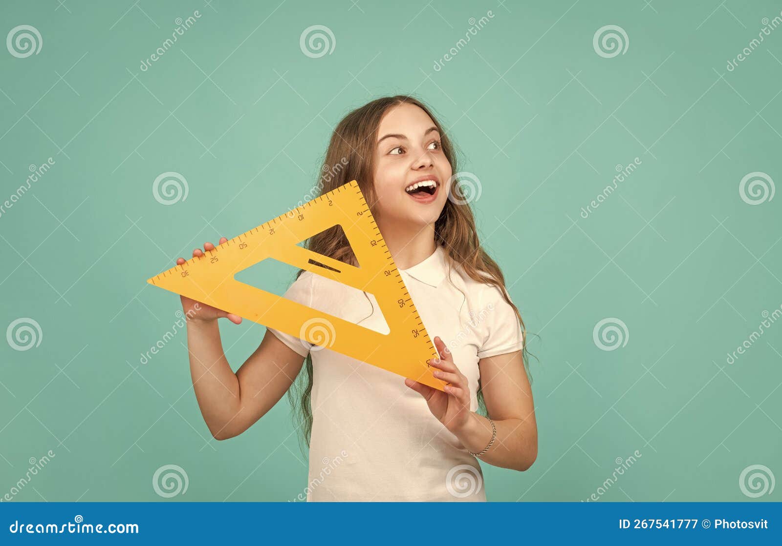 Cheerful Child with Math Triangle Measuring Tool Stock Image - Image of ...