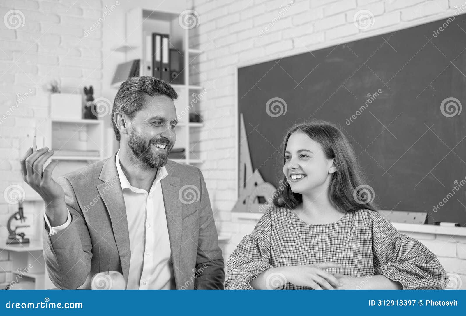 Cheerful Child Study in Classroom with Tutor Stock Image - Image of ...