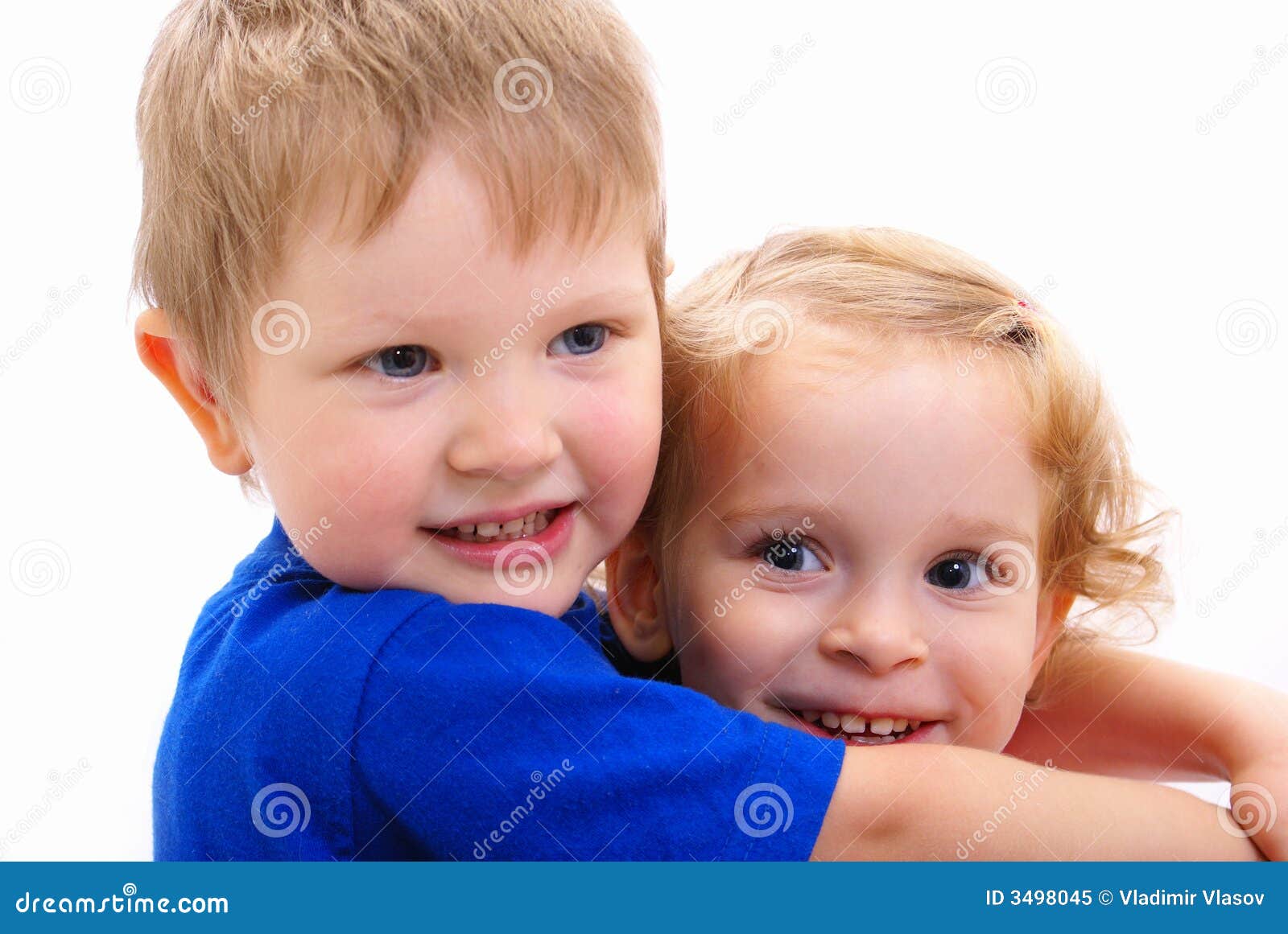 Cheerful children embrace stock image. Image of isolated - 3498045