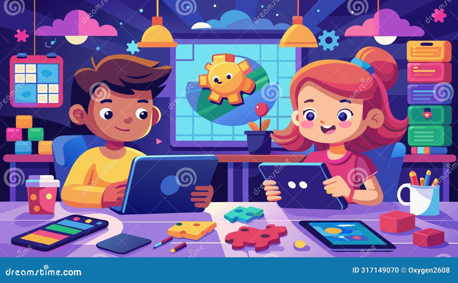 Cheerful Children Engaging in Creative Digital Playtime Stock Photo ...