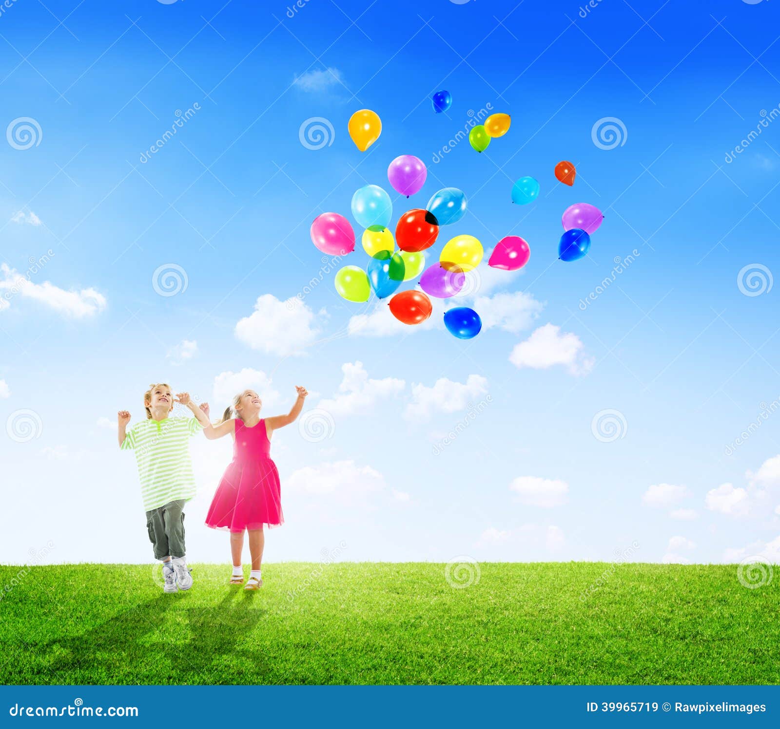 Cheerful Children Playing Balloons Outdoors Stock Image - Image of ...