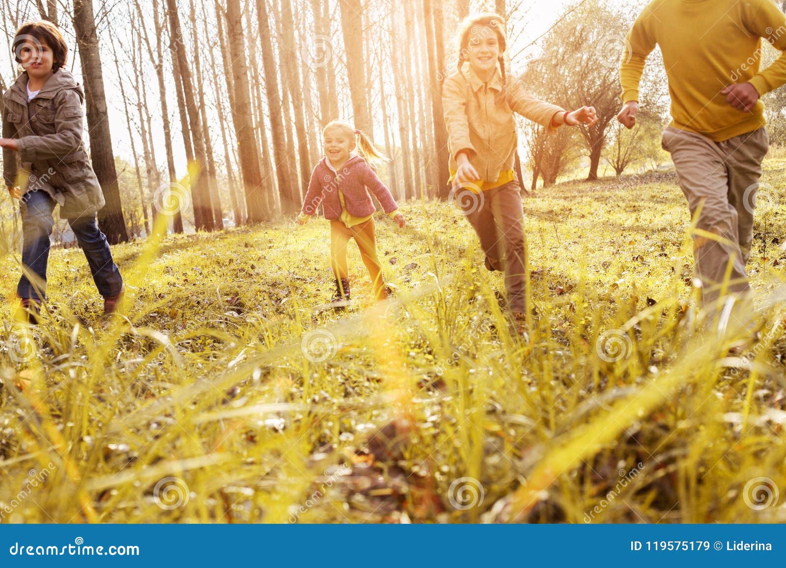 Cheerful Children Running in the Park. Stock Image - Image of casual ...