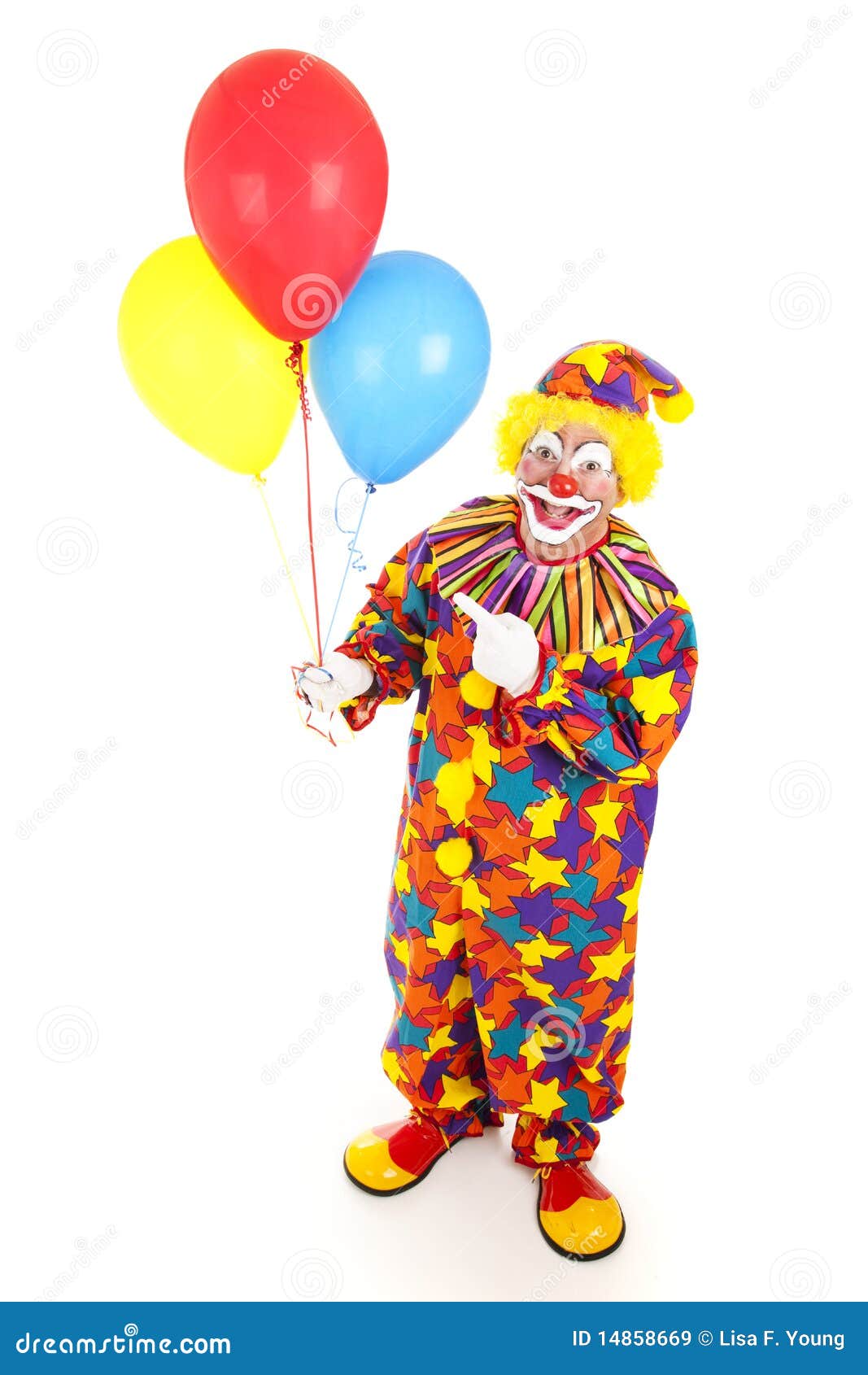 Cheerful Clown and Balloons Stock Image - Image of balloons, pointing ...