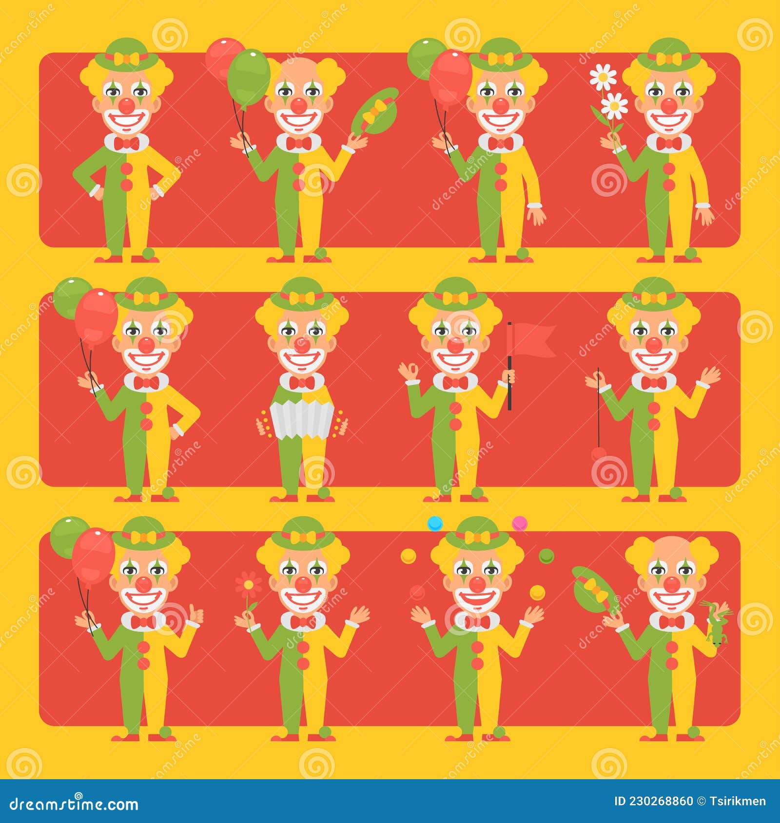 Cheerful Clown in Different Poses and Emotions Pack 2. Big Character ...