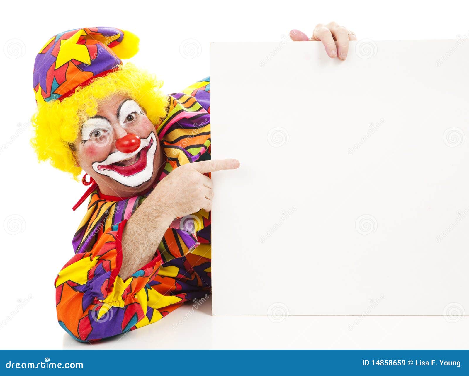 Cheerful Clown Points at Sign Stock Image - Image of dressed, smile ...