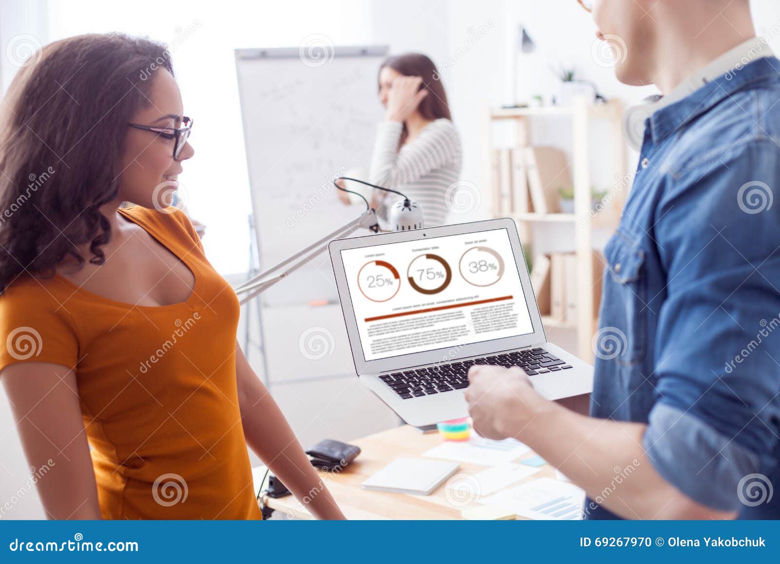 Cheerful Colleagues are Using Computer for Work Stock Photo - Image of ...