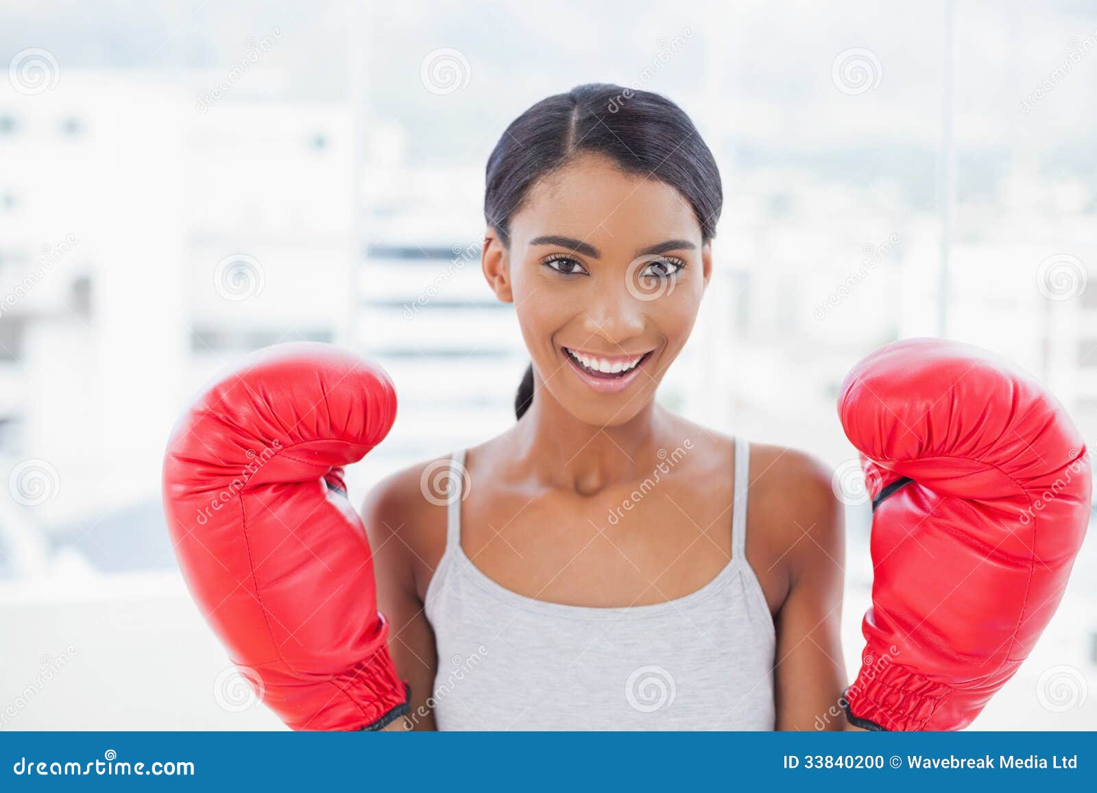 Cheerful Competitive Model with Boxing Gloves Posing Stock Photo ...