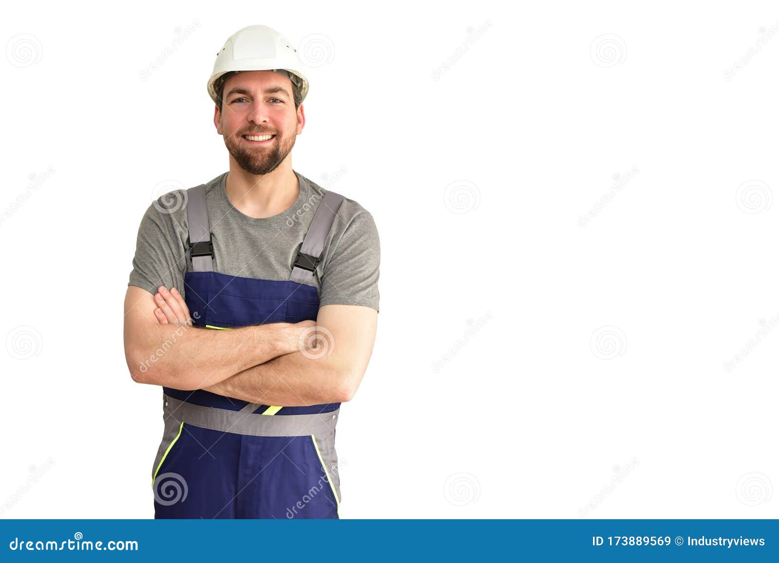 Cheerful Construction Worker - Craftsman in Work Clothes on White ...