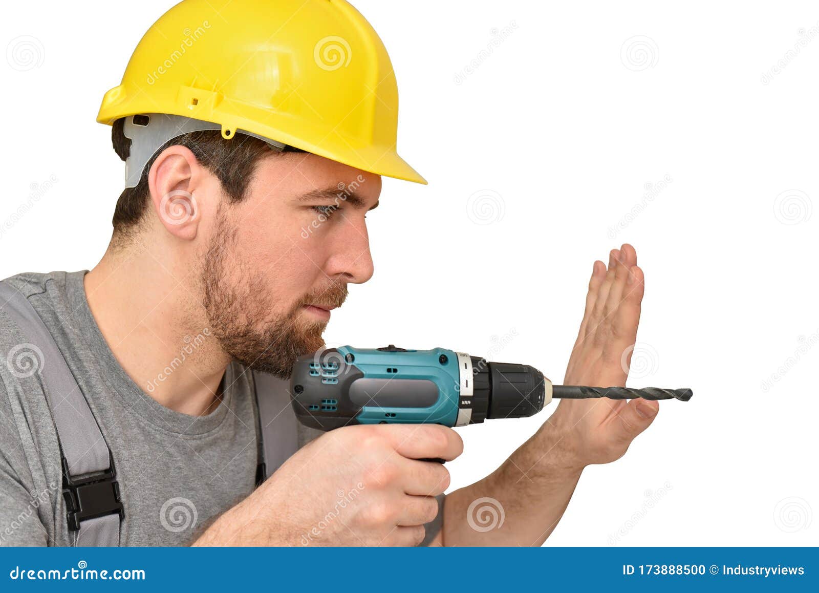 Cheerful Construction Worker - Craftsman In Working Clothes With A ...
