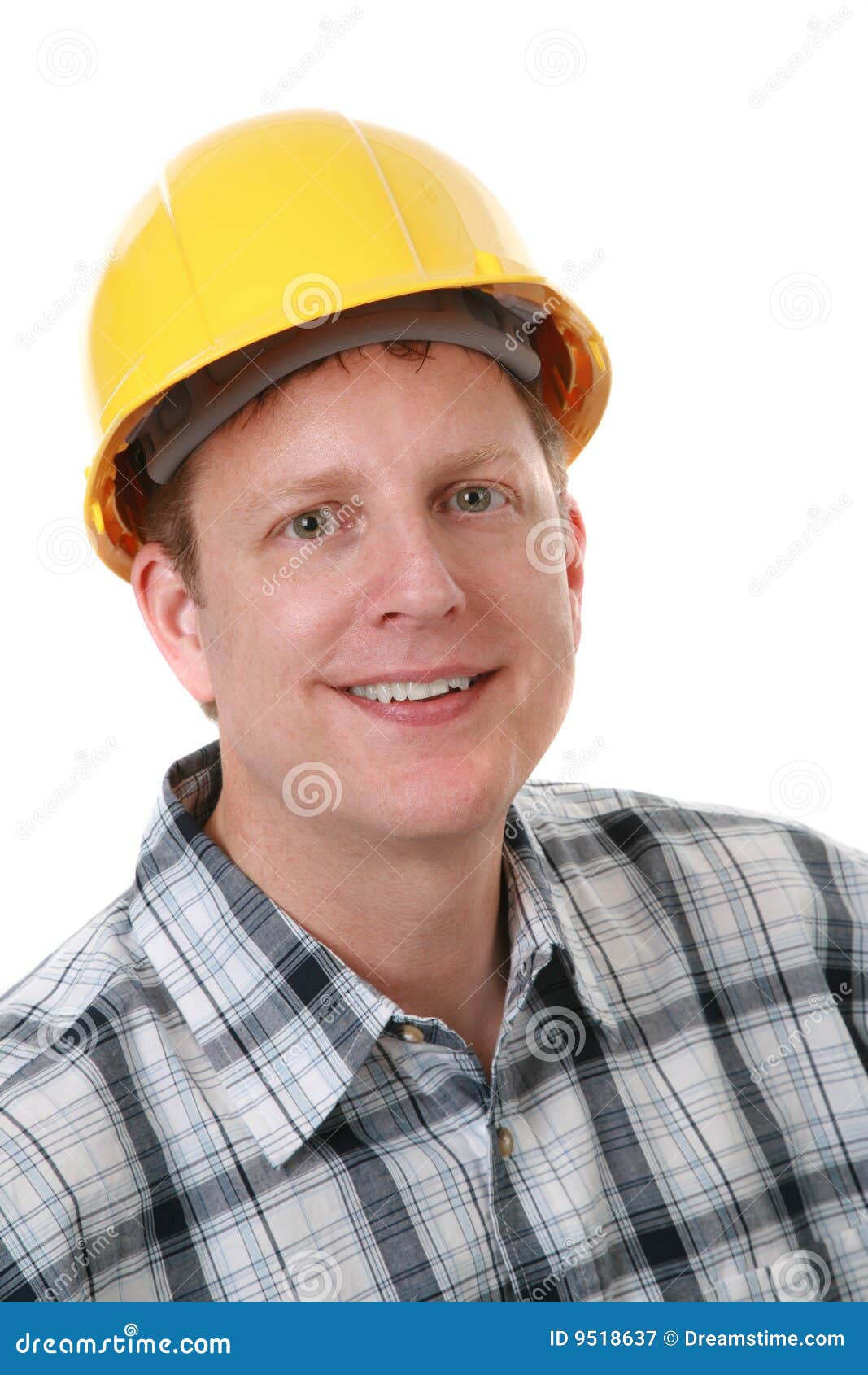 Cheerful Construction Worker Portrait Isolated Stock Image - Image of ...