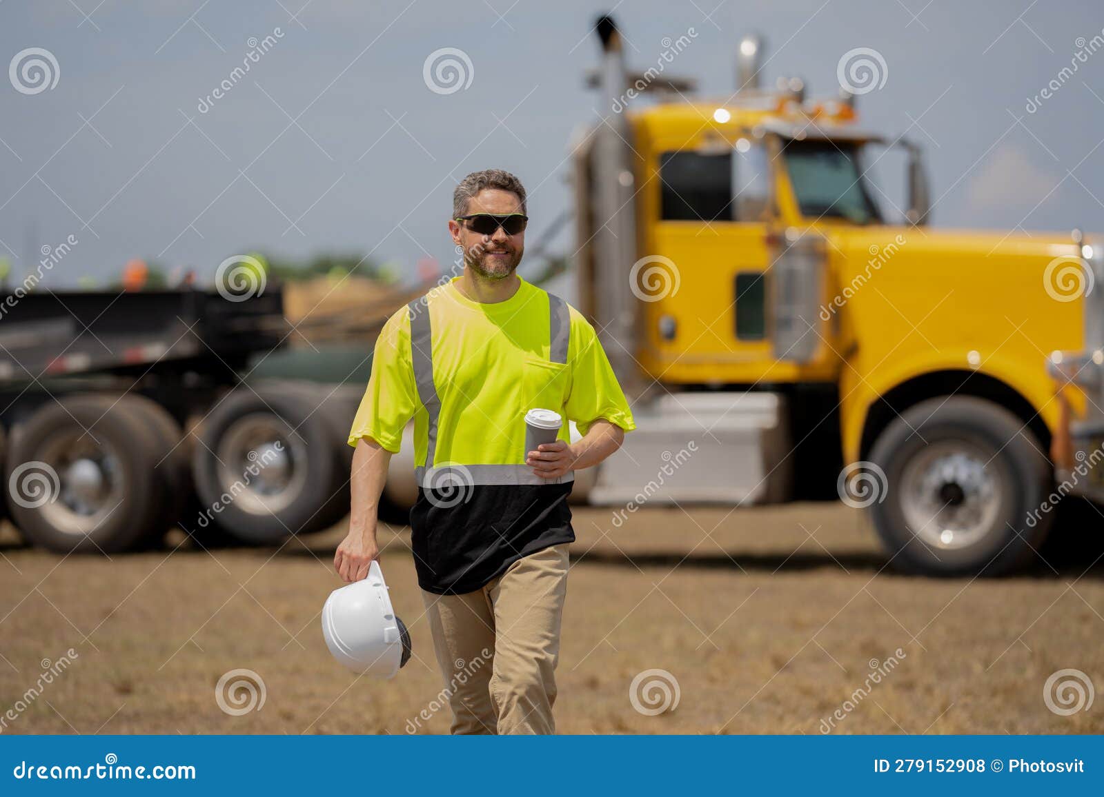 Cheerful Contractor Man Worker Walking at Building or Construction Site ...