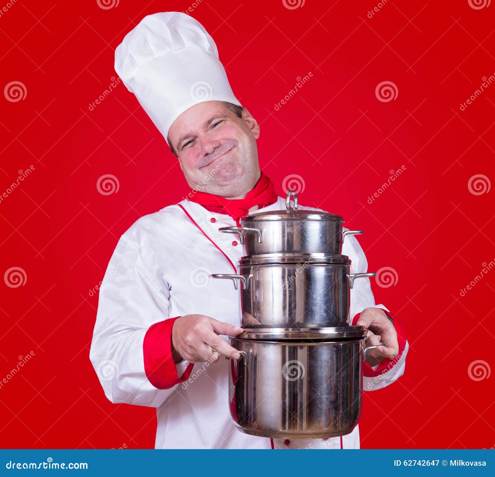 Cheerful cook carries pot stock image. Image of jovial - 62742647