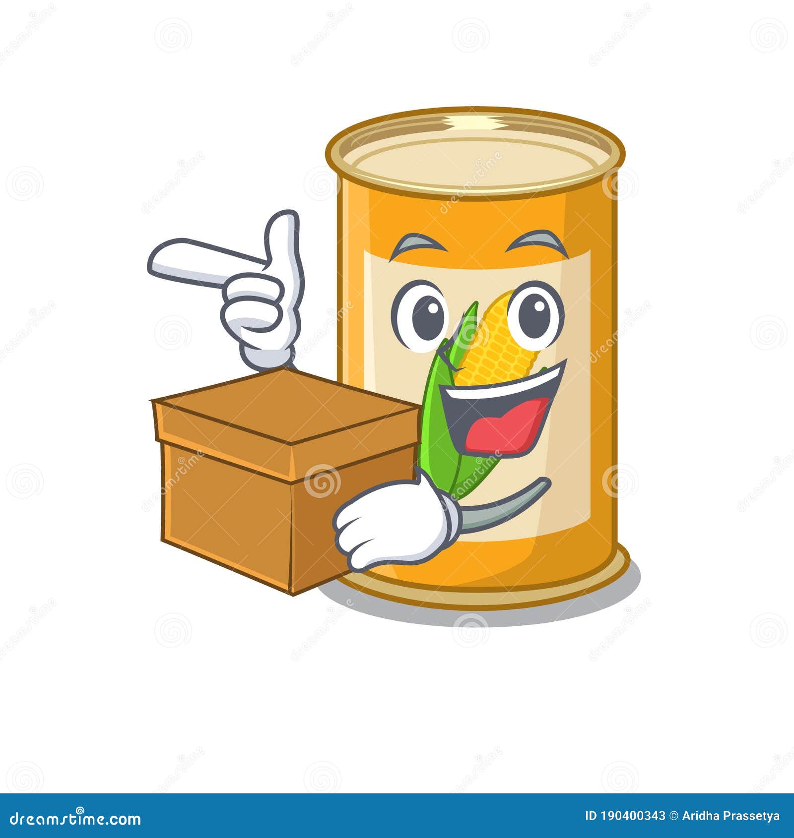 A Cheerful Corn Tin Cartoon Design Concept Having a Box Stock Vector ...