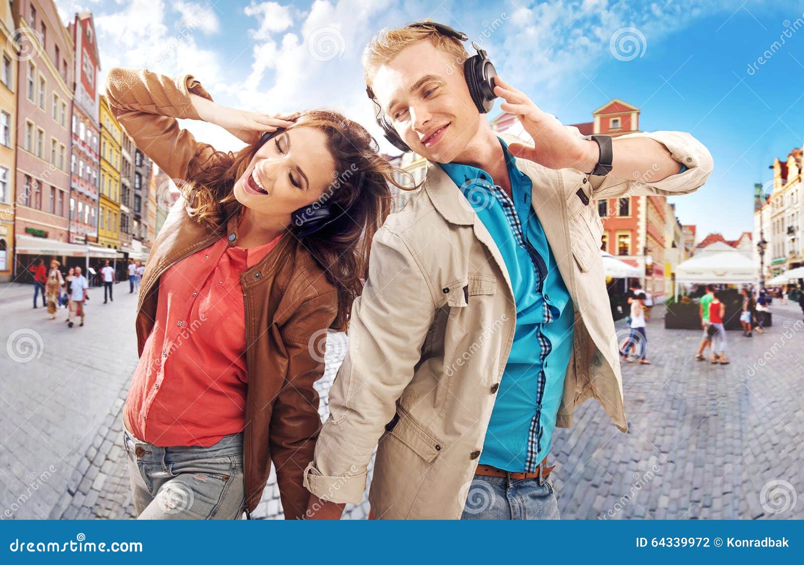 Cheerful Couple Dancing in Downtown Stock Photo - Image of peaceful ...