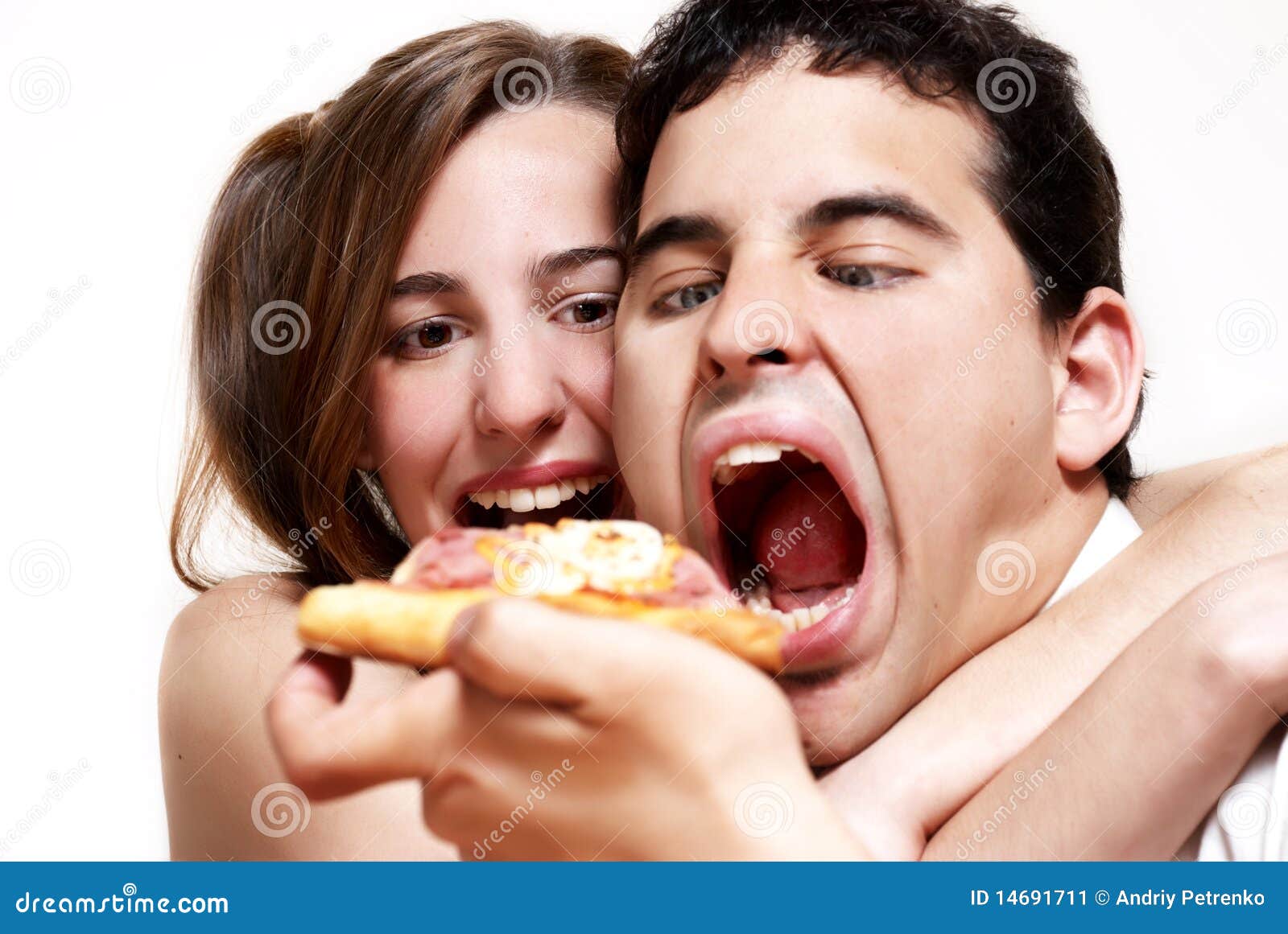 The Cheerful Couple Eating a Pizza Stock Image - Image of mozzarella ...