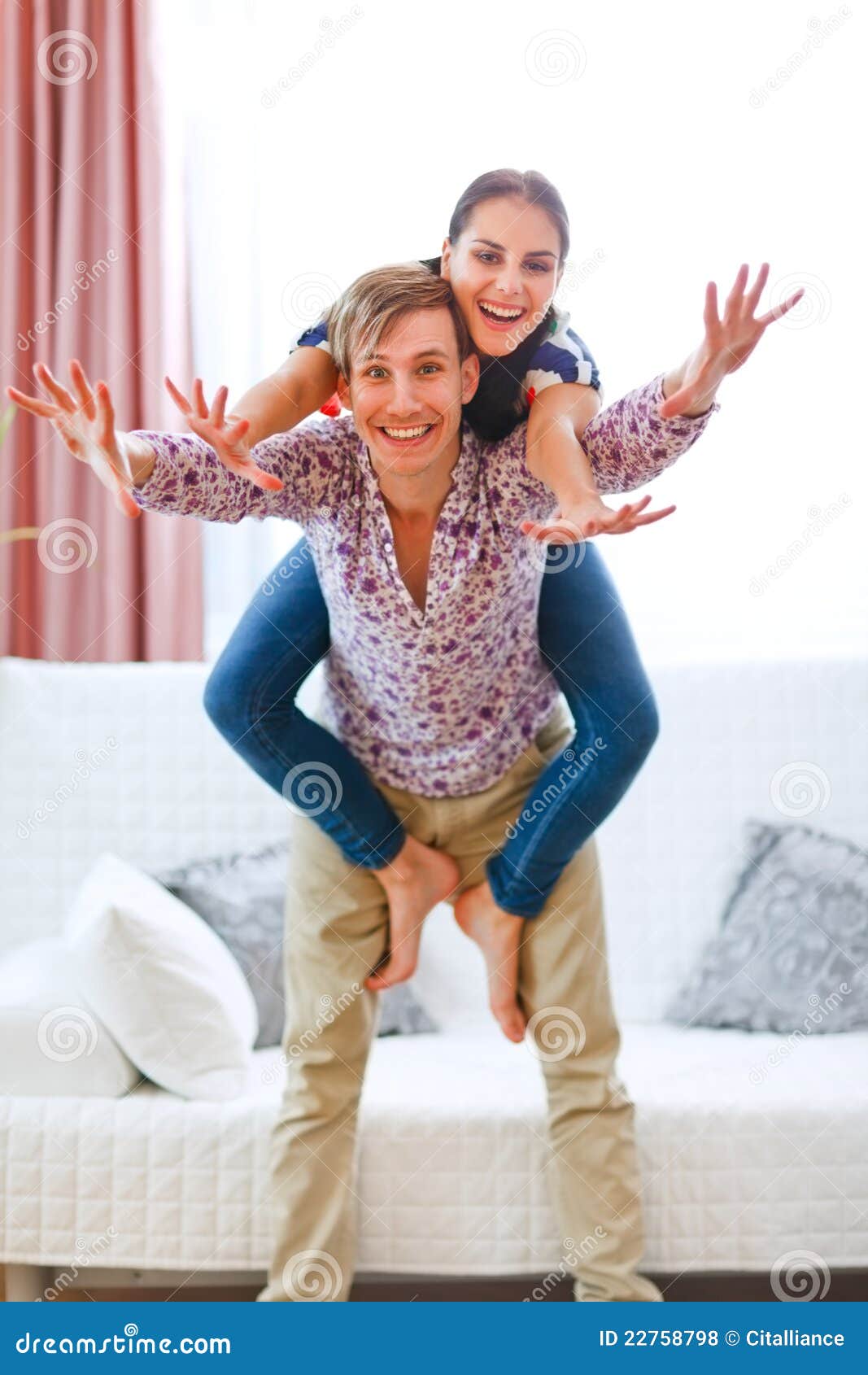 Cheerful Couple Having Fun at Home Stock Photo - Image of felicity ...