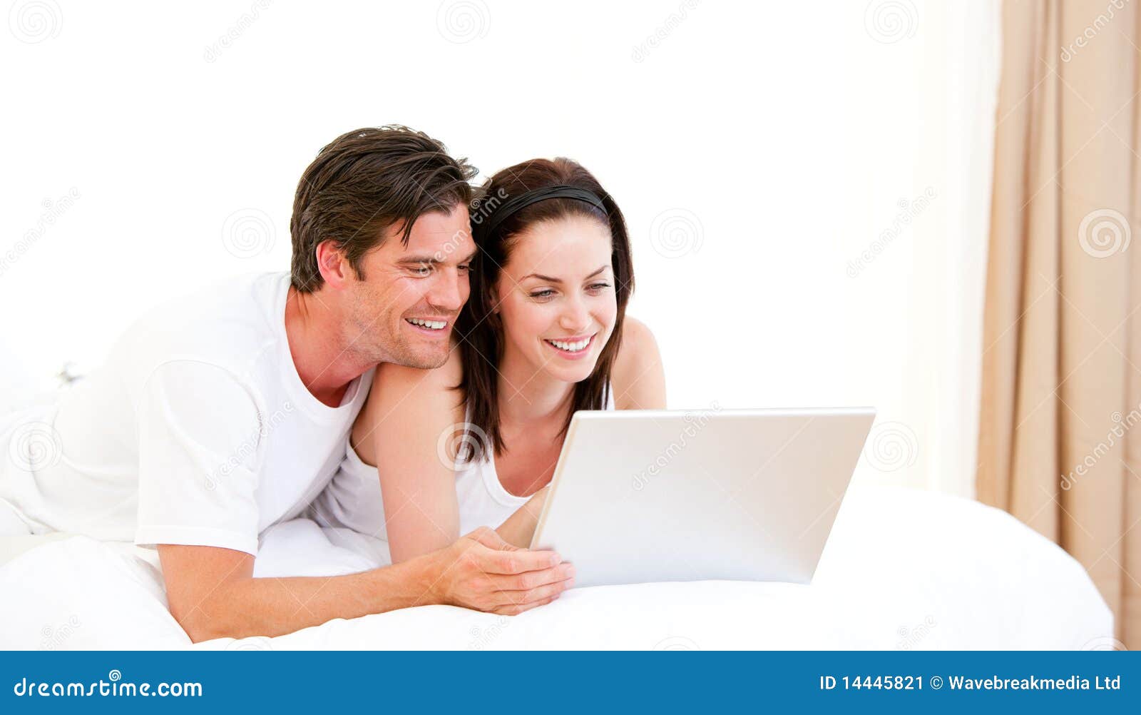 Cheerful Couple Using a Computer Stock Image - Image of people ...