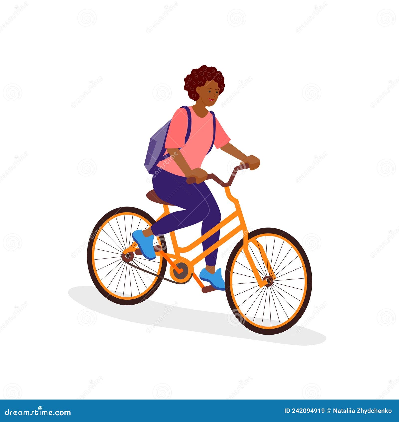 Cheerful Cute Girl Is Riding A Bicycle Stock Vector Illustration Of
