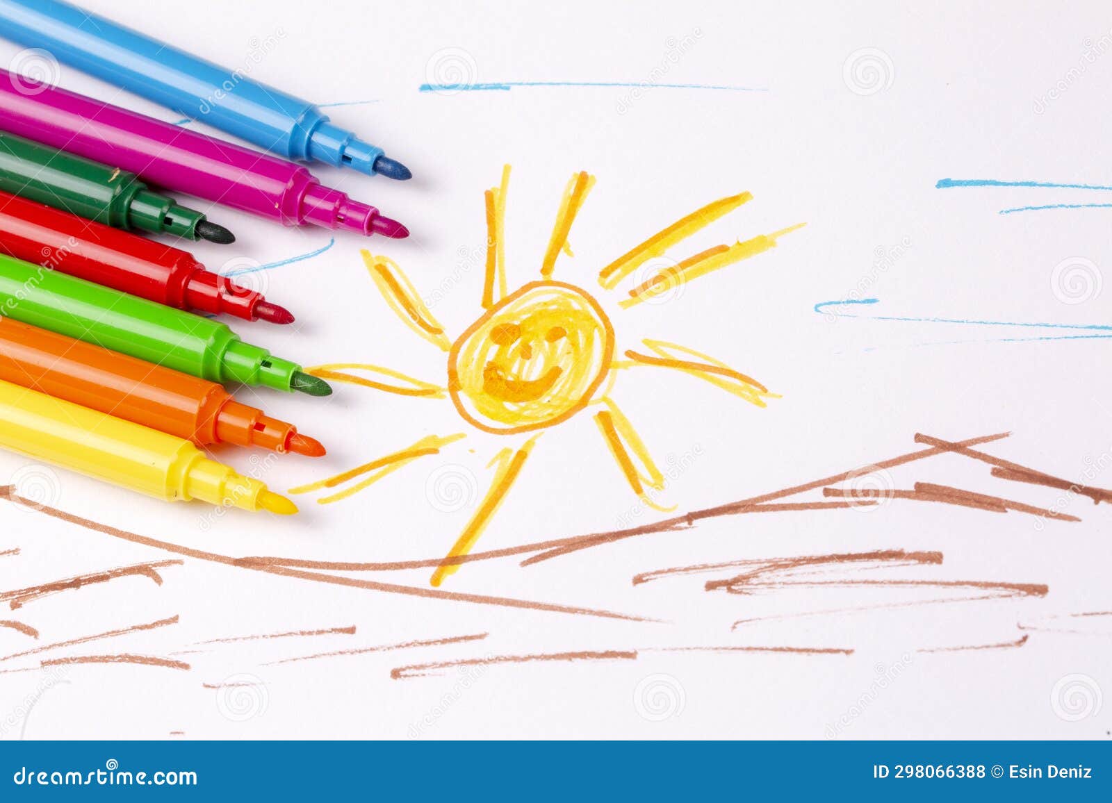 Cheerful Cute Sun Figure Coloring with Colored Pencils Stock Photo ...