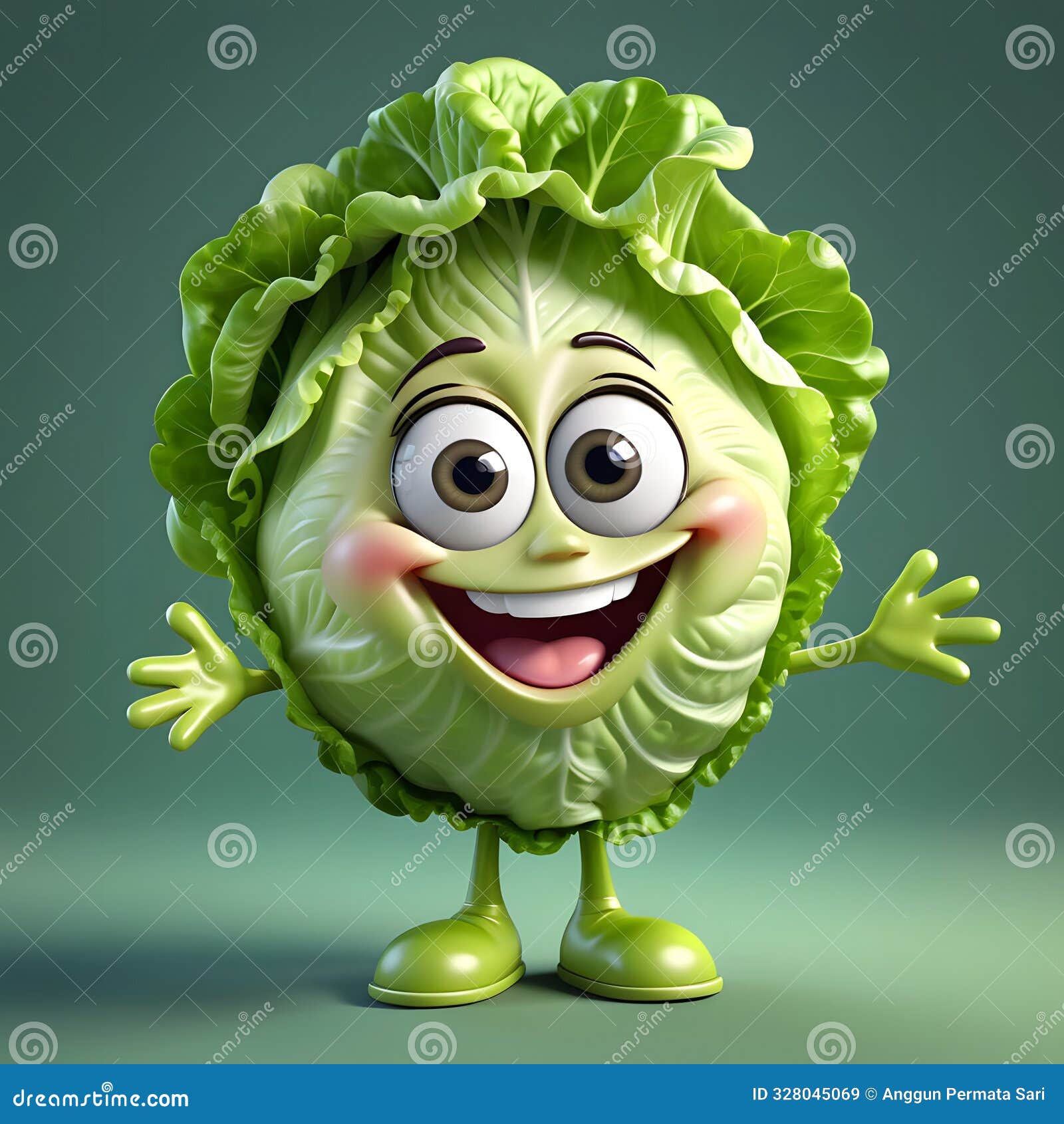 Cheerful 3D Cartoon Lettuce Character with a Bright Smiling Face Stock ...
