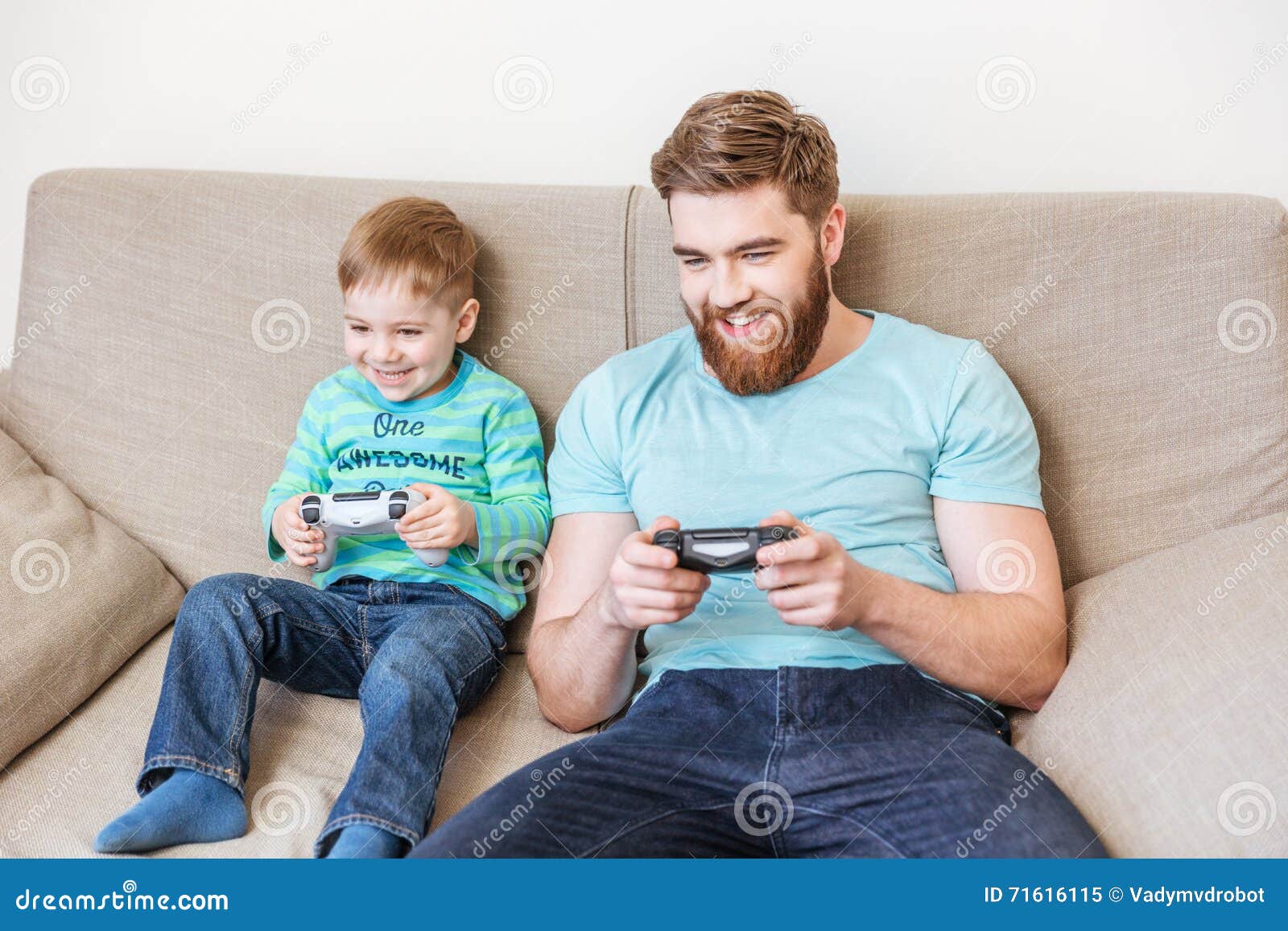 Cheerful Dad and Son Playing Computer Games Together Stock Image ...