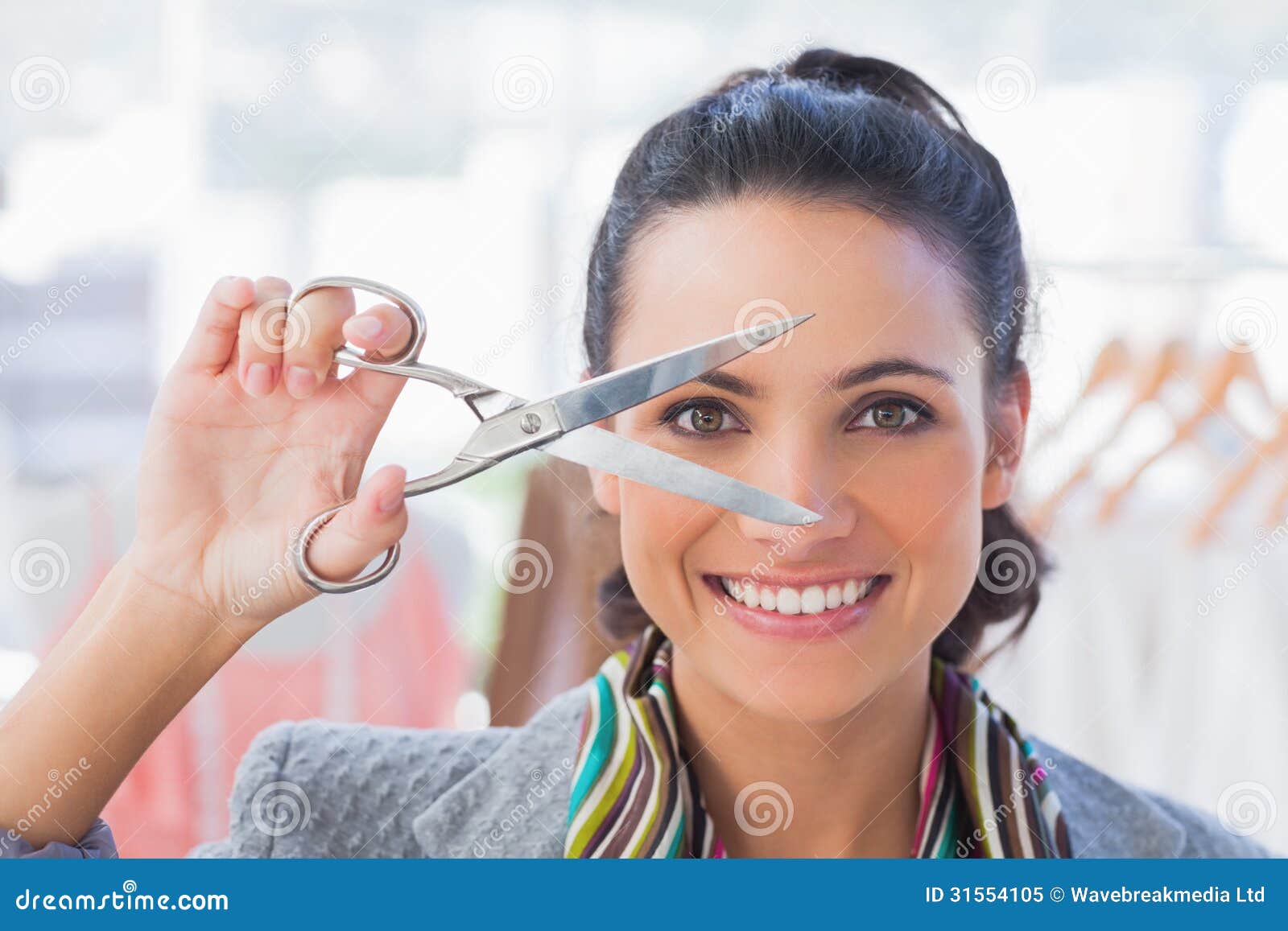 Cheerful Designer Holding Scissors Stock Image - Image of office ...