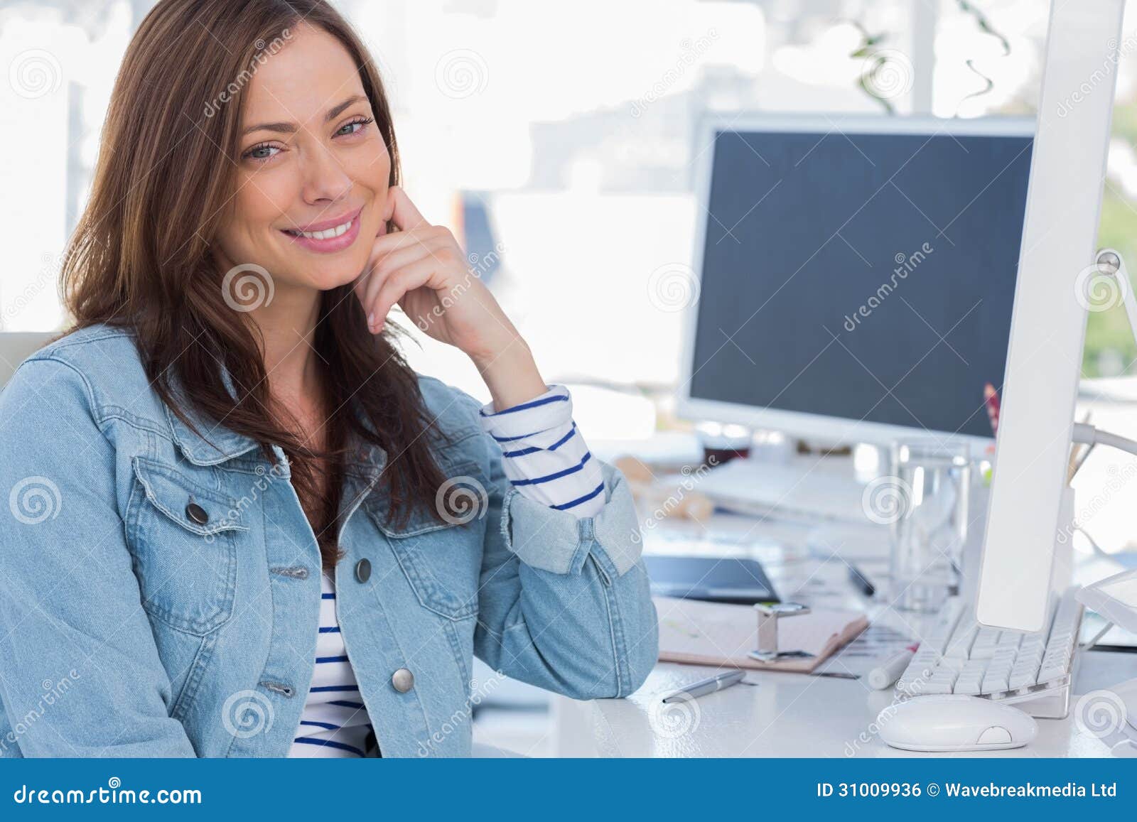 Cheerful Designer Smiling in Creative Office Stock Photo - Image of ...