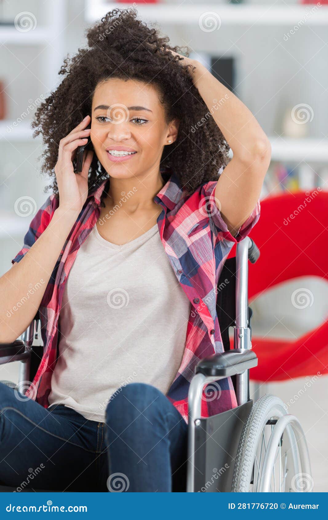 Cheerful Disabled Woman Talking on Cell Phone Stock Photo - Image of ...