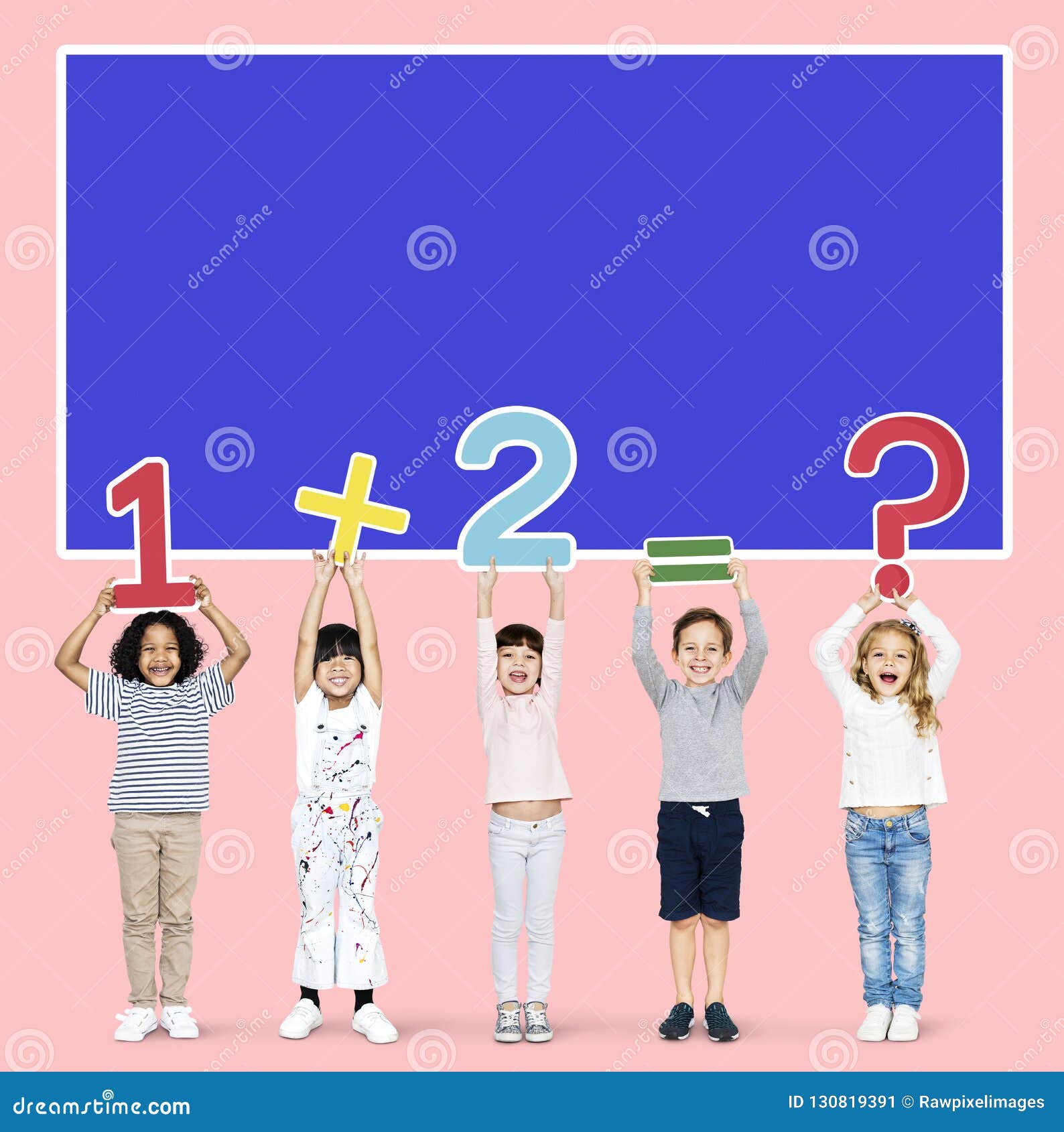 Cheerful Diverse Kids Learning Mathematics Stock Image - Image of ...