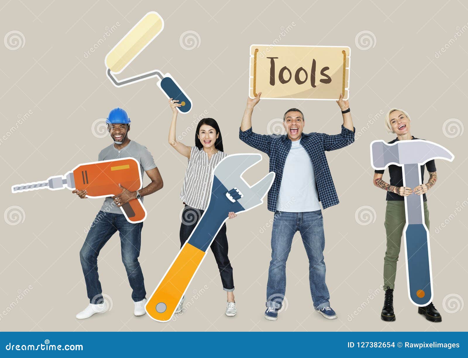 Cheerful Diverse People Holding Tools Stock Photo - Image of diverse ...