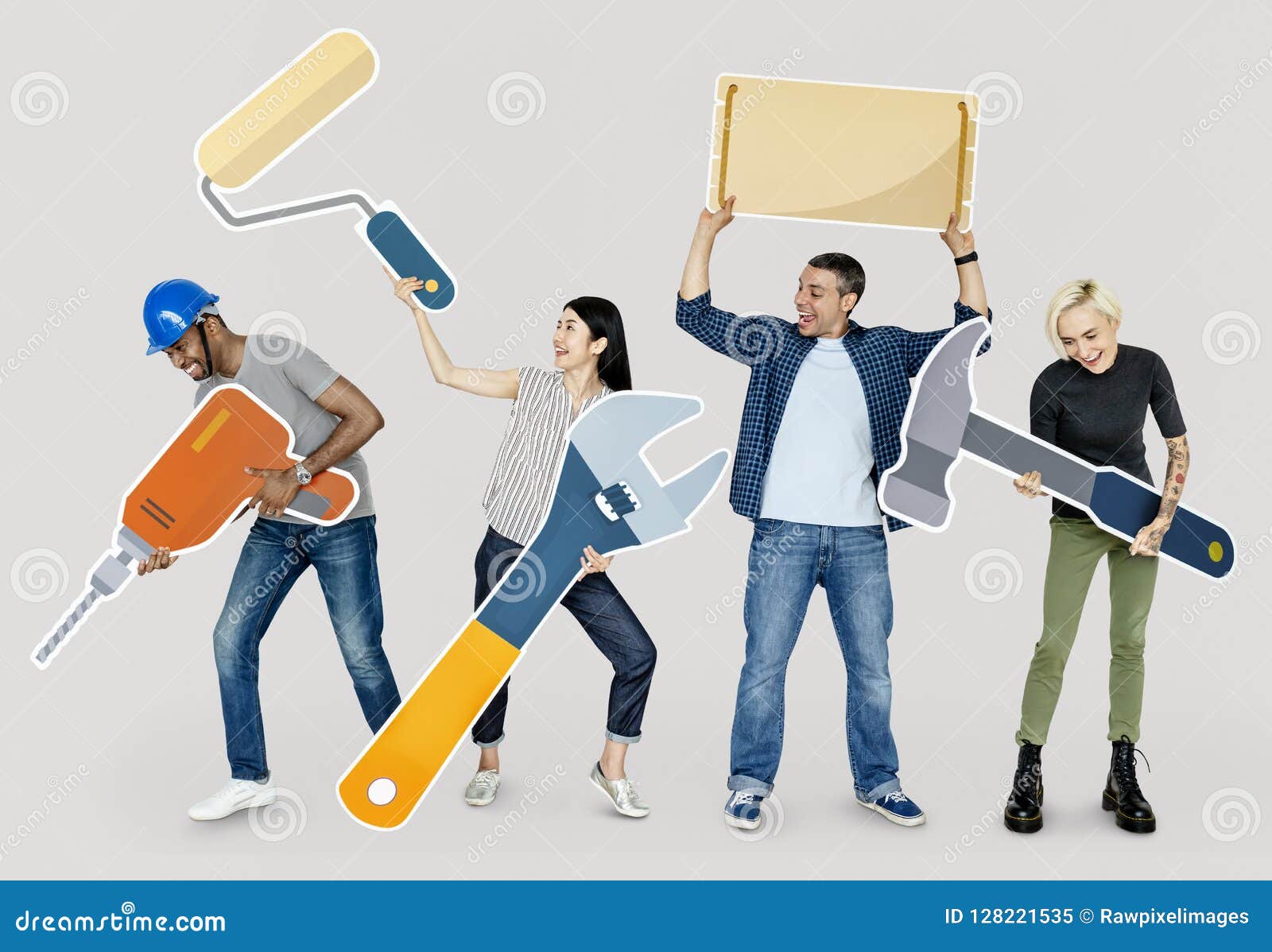Cheerful Diverse People Holding Tools Stock Image - Image of diverse ...