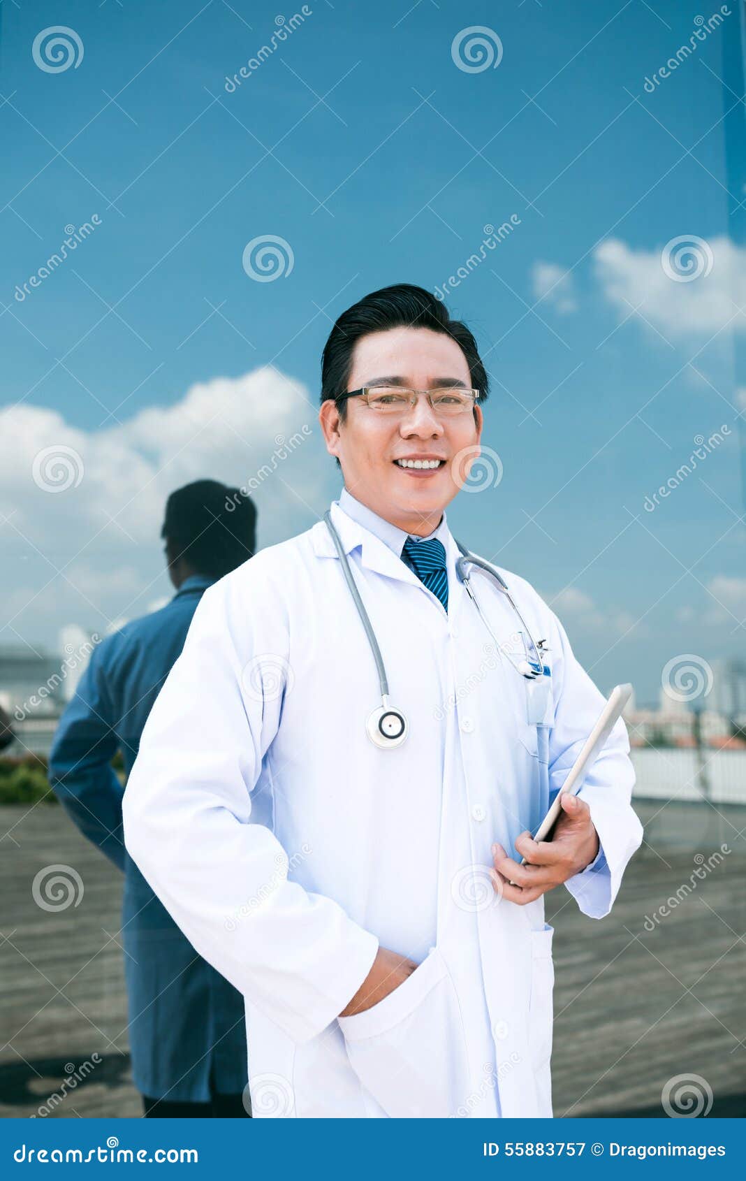 Cheerful Doctor with Tablet Computer Stock Image - Image of doctor ...