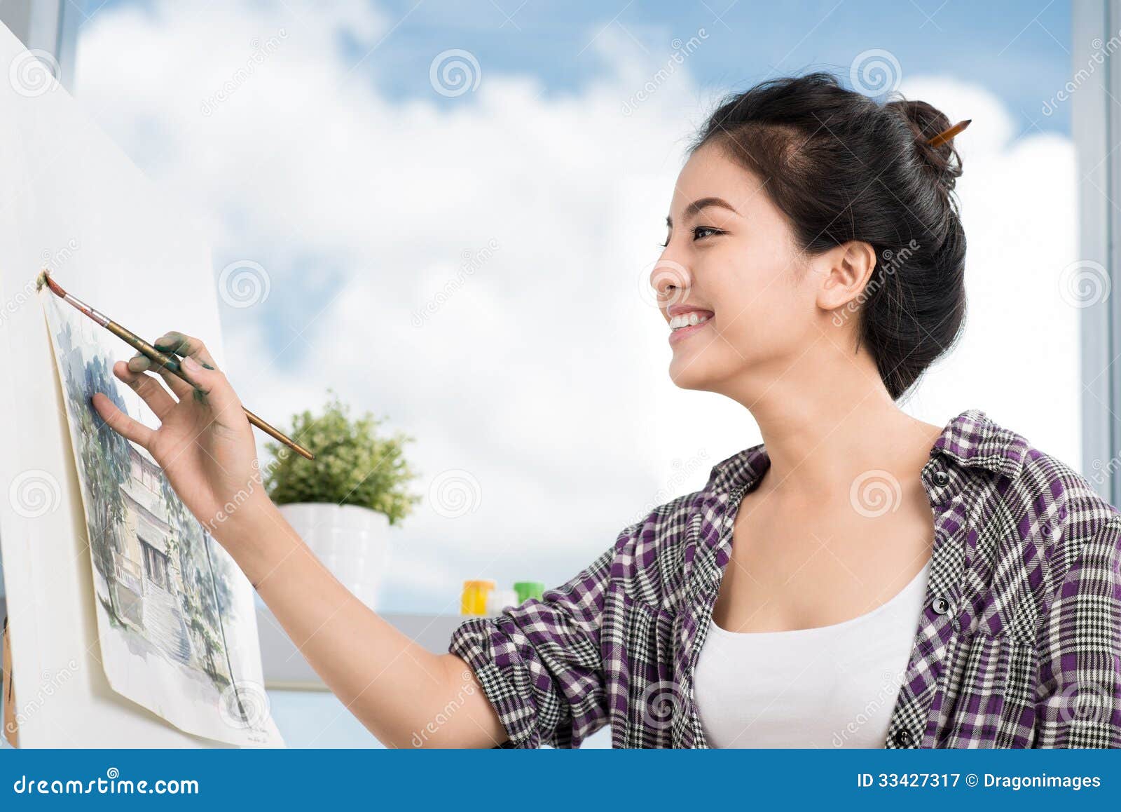 Cheerful drawing stock image. Image of artistic, happy - 33427317