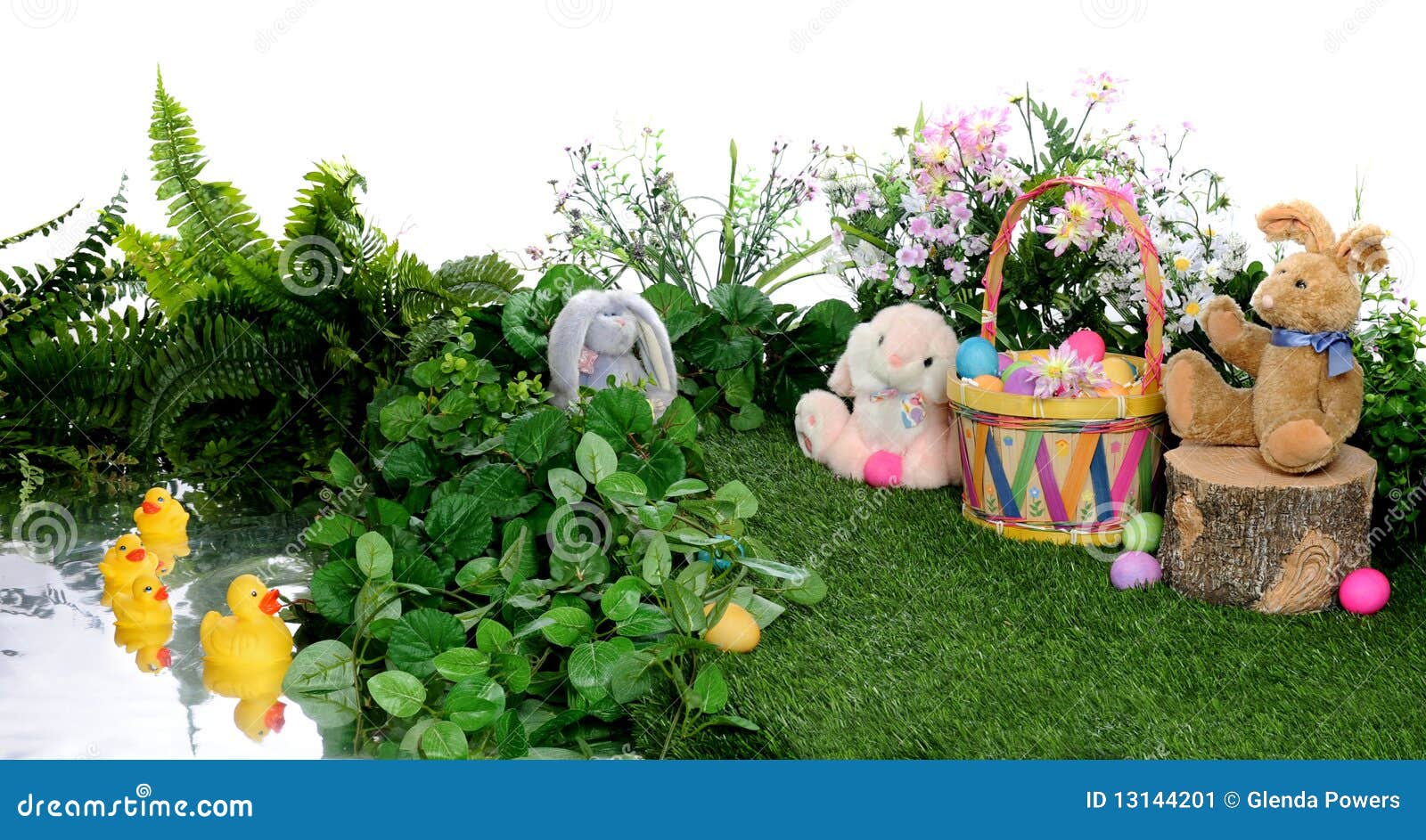 Cheerful Easter Scene stock image. Image of basket, bunnies - 13144201