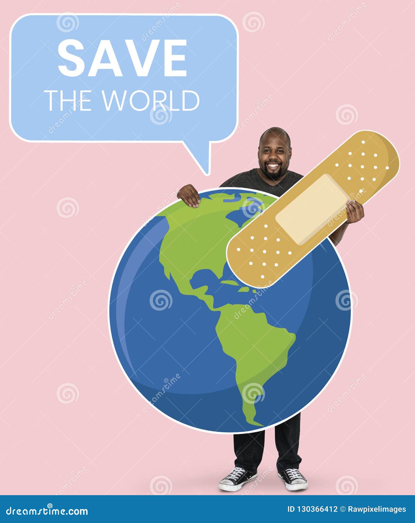 Cheerful Ecologist With Save The World Concept Symbols Royalty-Free ...