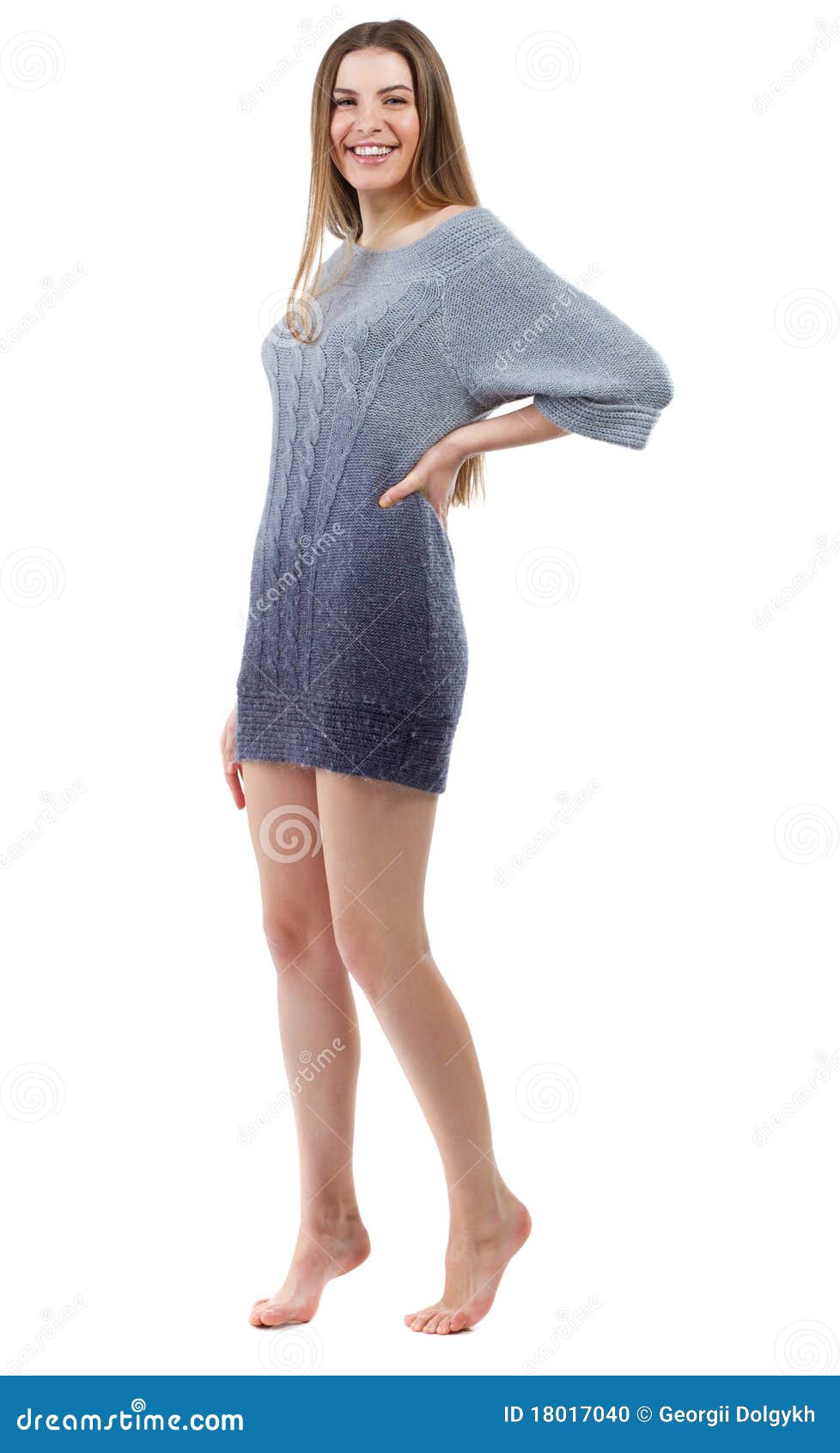 Cheerful Elegant Model in Woolen Sweater Stock Photo - Image of ...