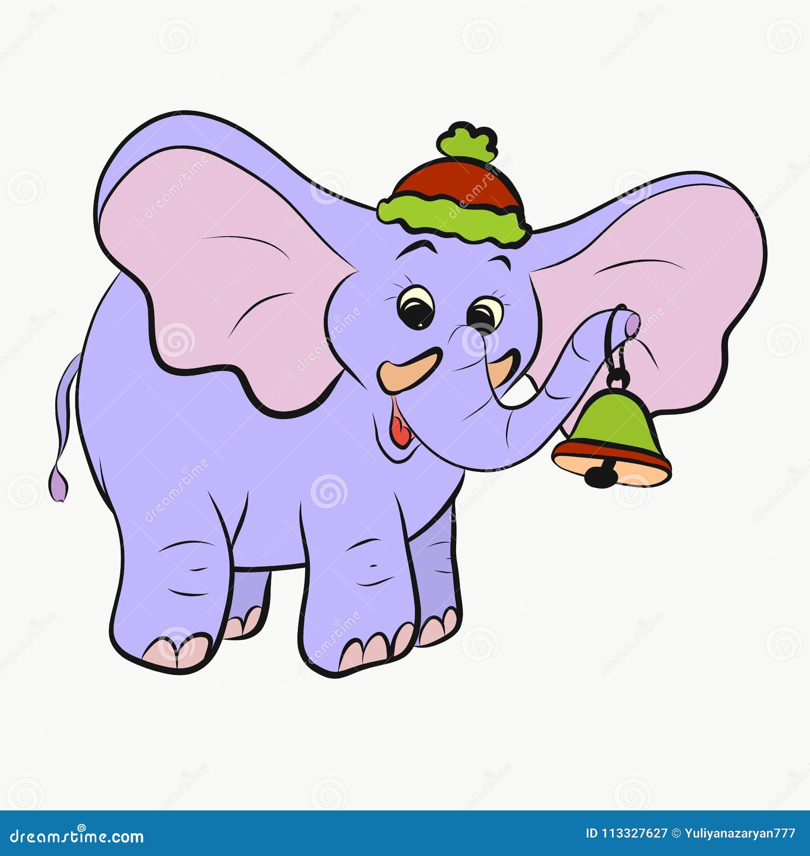 Cheerful Elephant with a Christmas Bell Stock Illustration ...