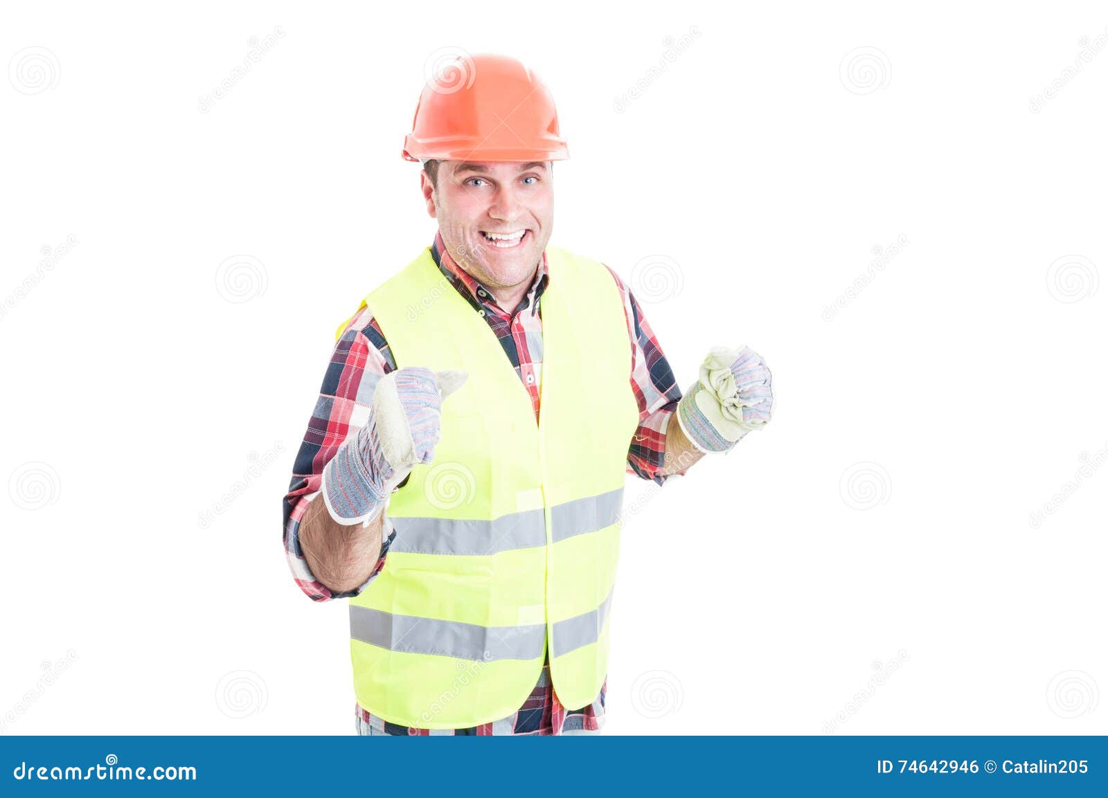 Cheerful Engineer in Safety Clothes Enjoying Success Stock Photo ...