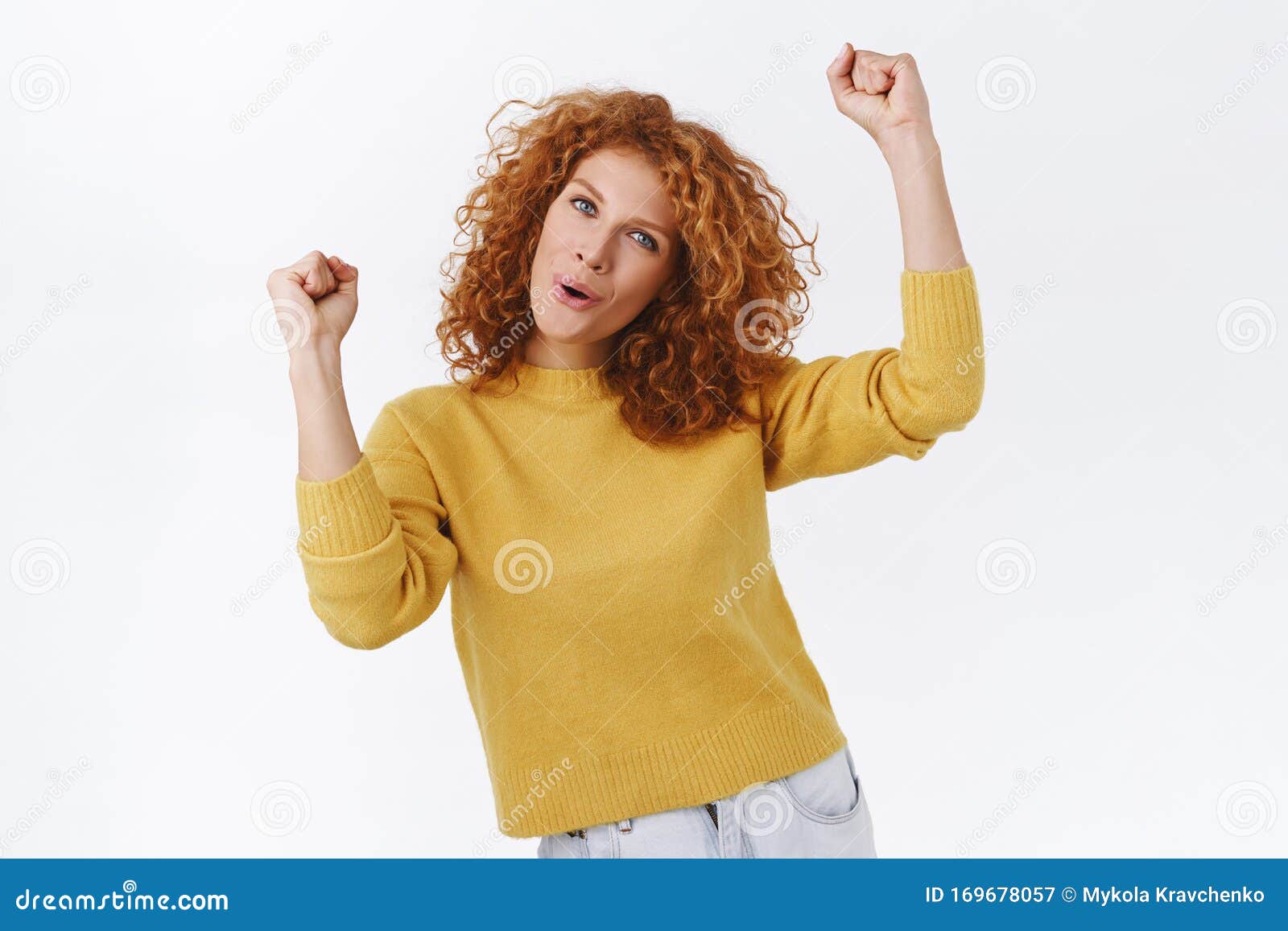 Cheerful Enthusiastic Good Looking Redhead Woman With Curly Ginger