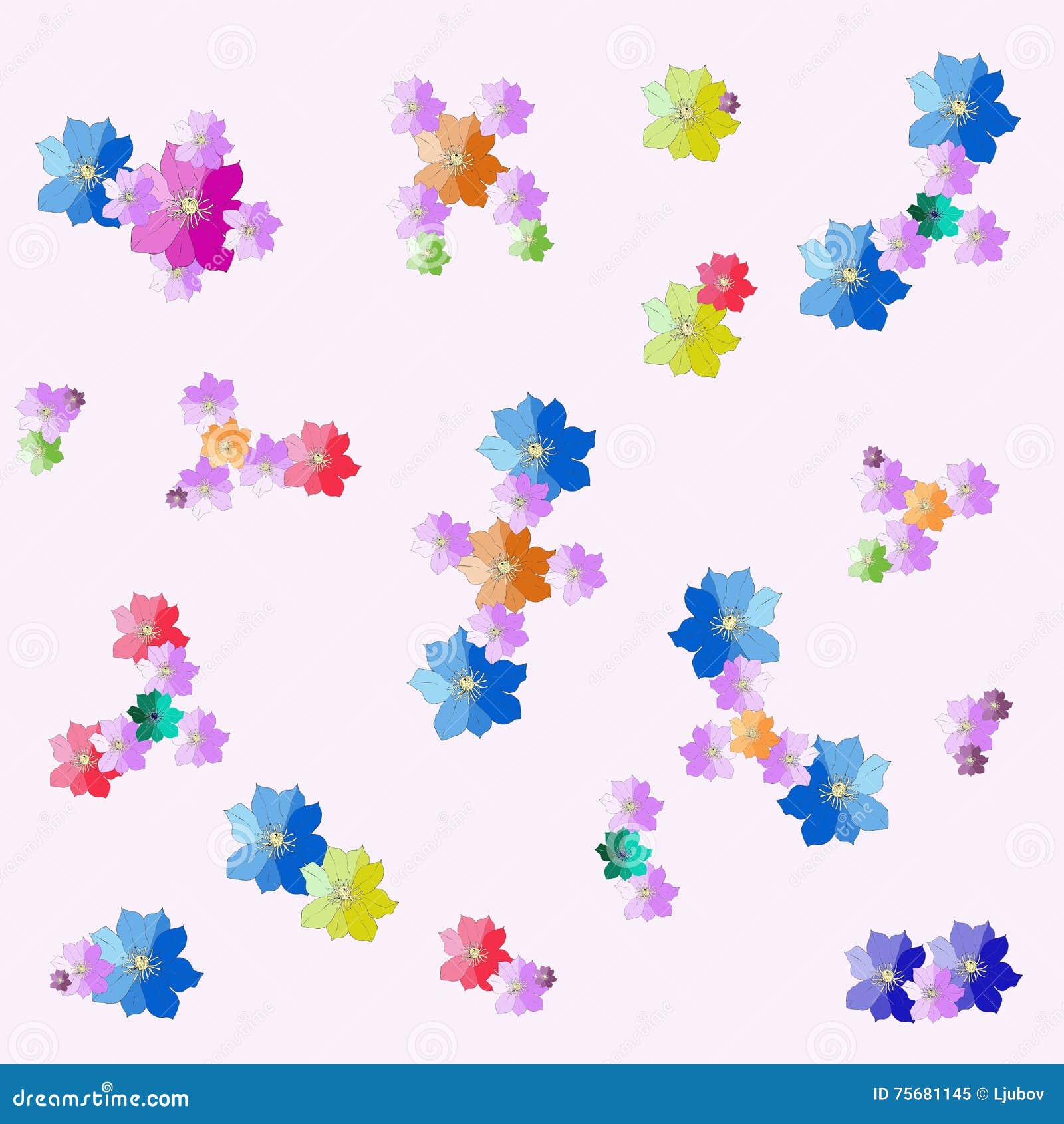 Cheerful Fabric with Molecules from Hand Drawn Flowers. Stock Vector ...