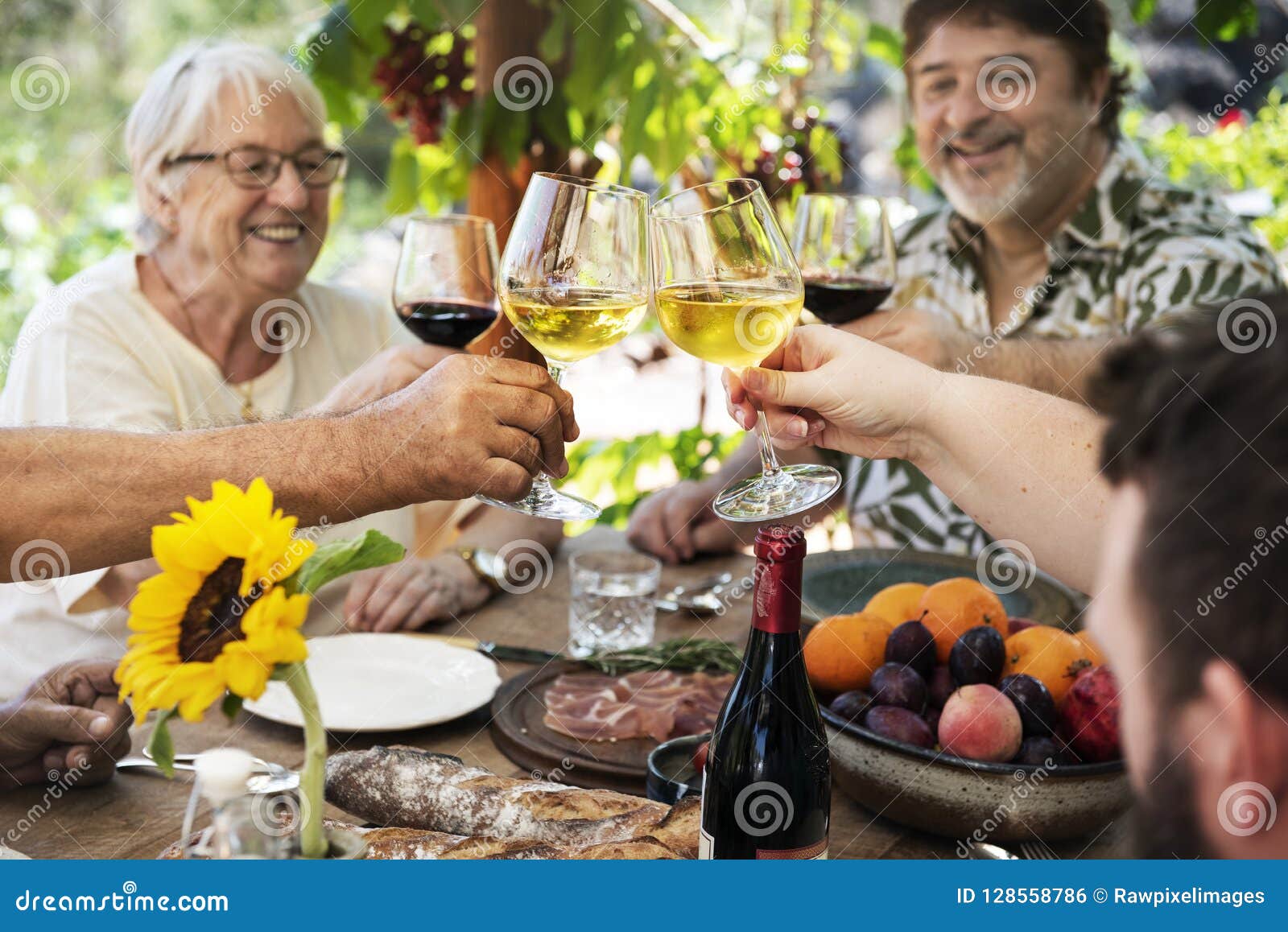 Cheerful Family Cheering with Wine Stock Photo - Image of enjoying ...