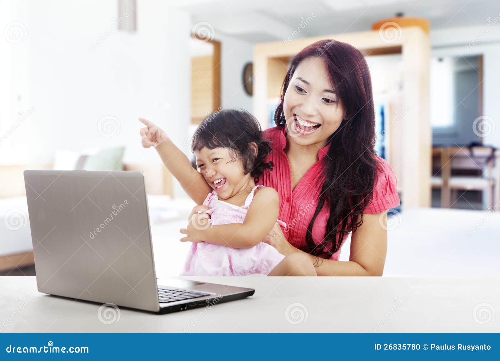 Cheerful Family with Laptop Computer Stock Photo - Image of cute ...