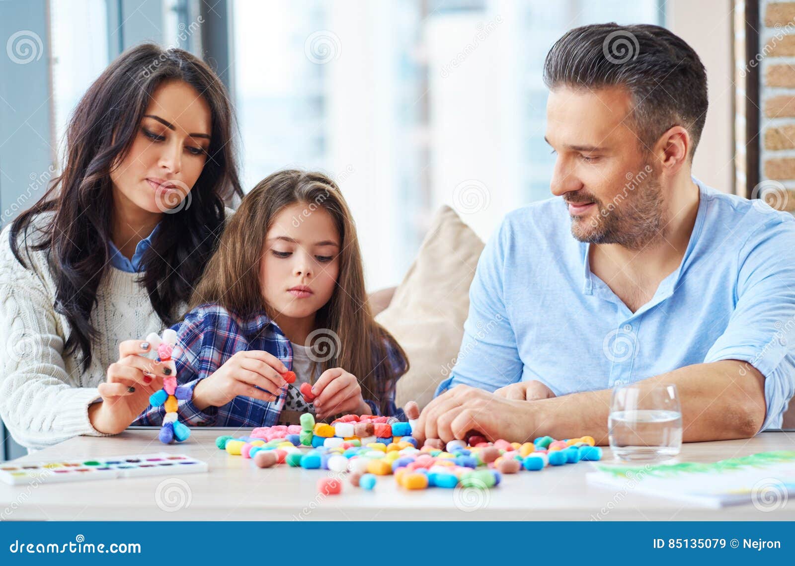 Cheerful Family Playing with Colored Set for Creativity Stock Image ...