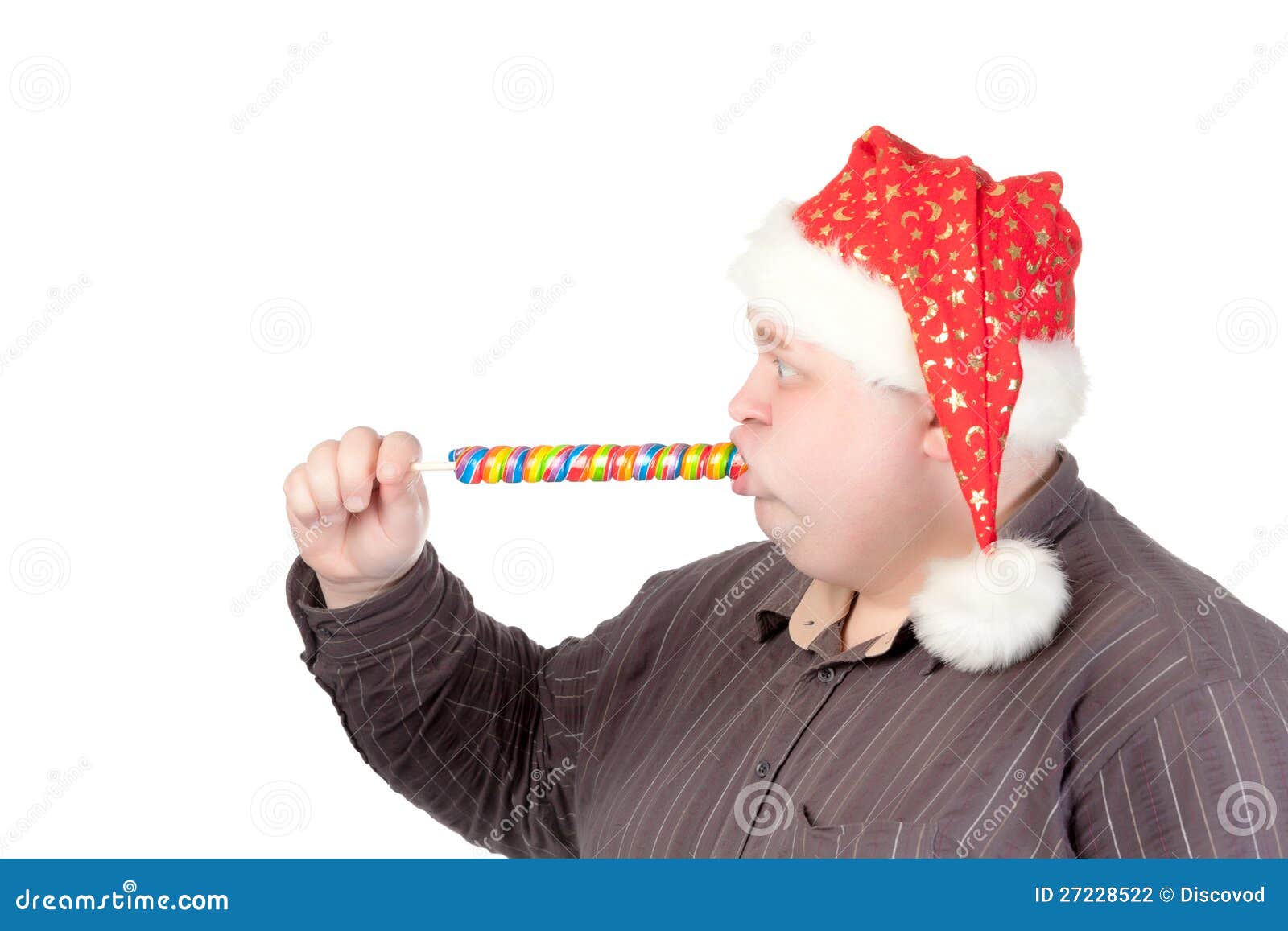 Cheerful Fat Man in Santa Hat Stock Photo - Image of celebration, male ...