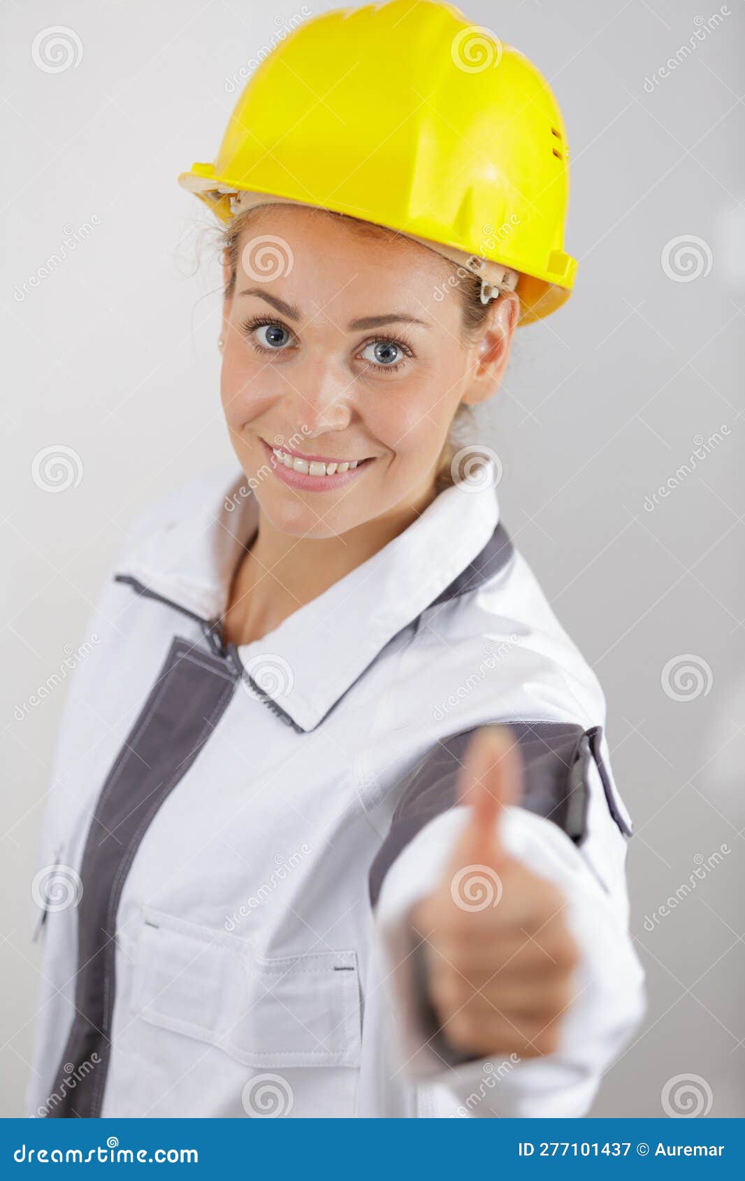 Cheerful Female Architect and Construction Engineer Giving Thumbs Up ...
