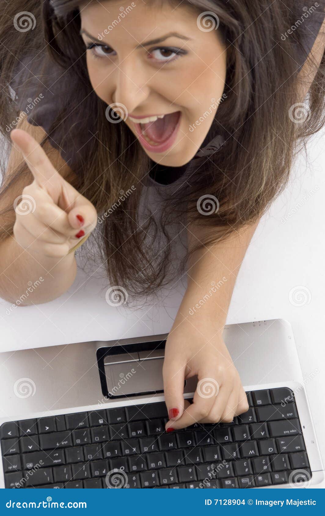Cheerful Female Busy with Laptop Stock Photo - Image of isolated ...