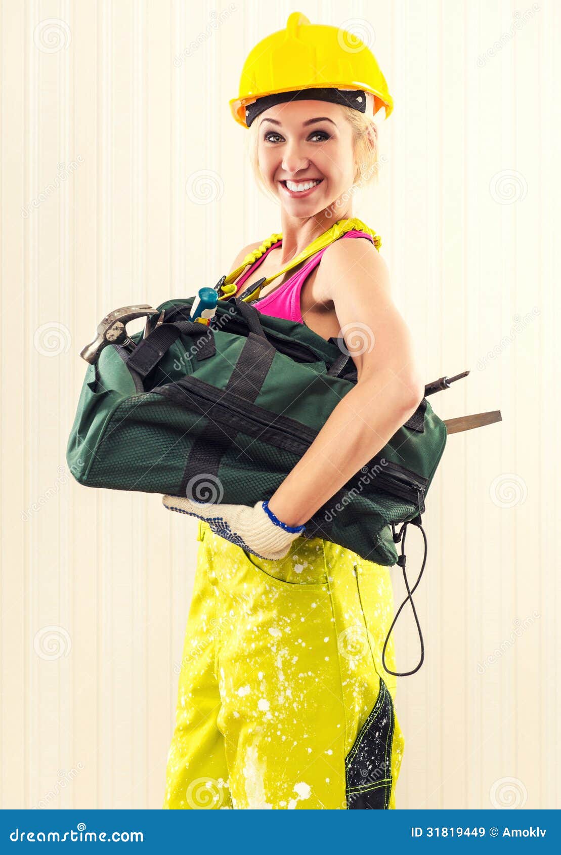 Cheerful Female Construction Worker Stock Image - Image of helmet ...
