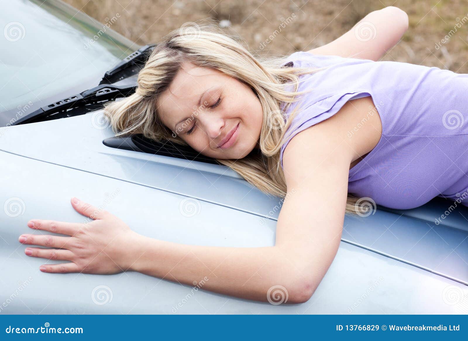 Cheerful Female Driver Hugging Her New Car Royalty-Free Stock Photo ...