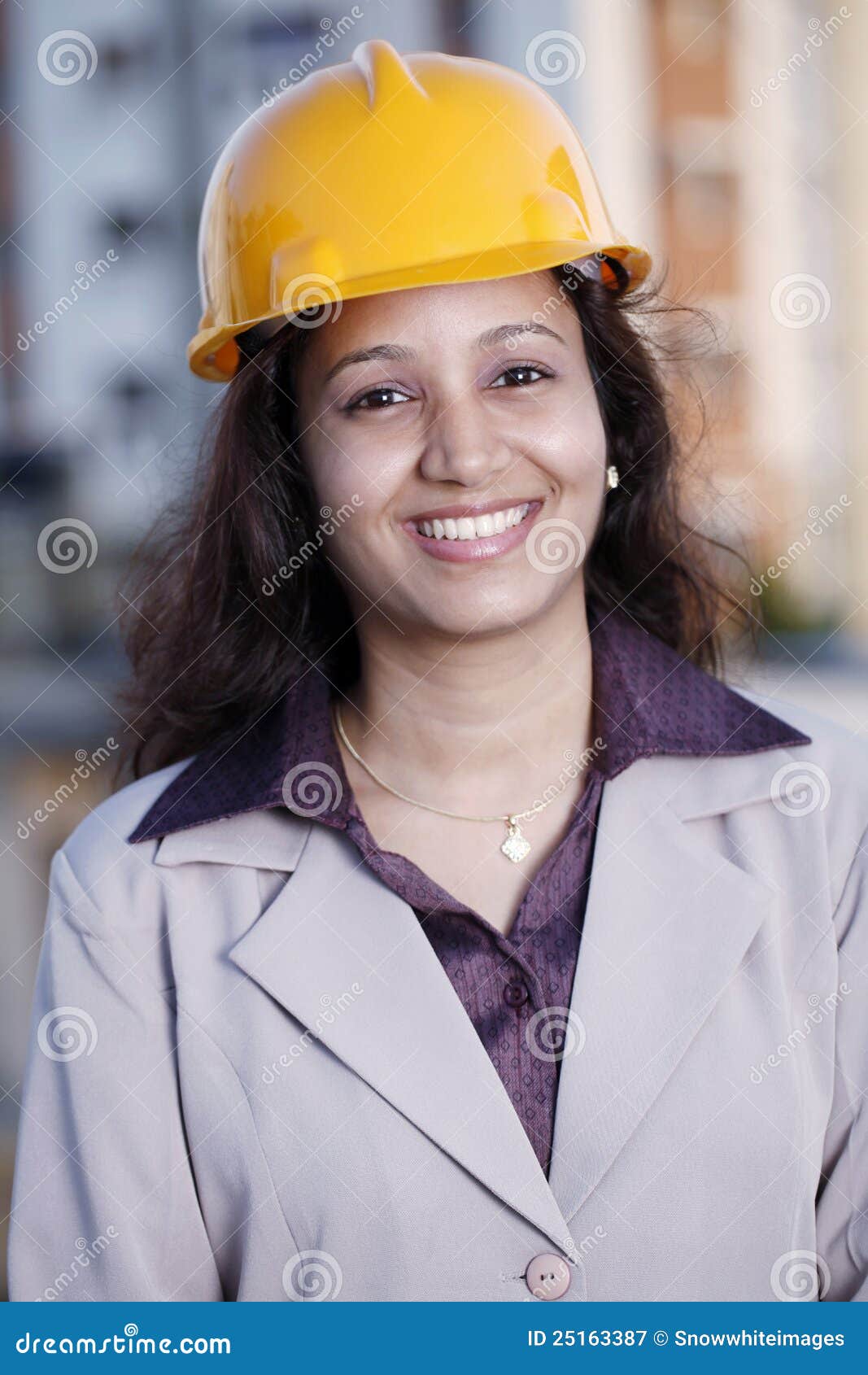 Cheerful female engineer stock image. Image of helmet - 25163387