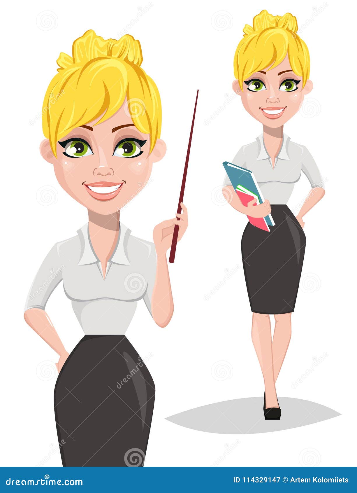 Cheerful Female Teacher Holding Books and Holding a Pointer Stock ... Cheerful Female Teacher Holding Books and Holding a Pointer Stock ...